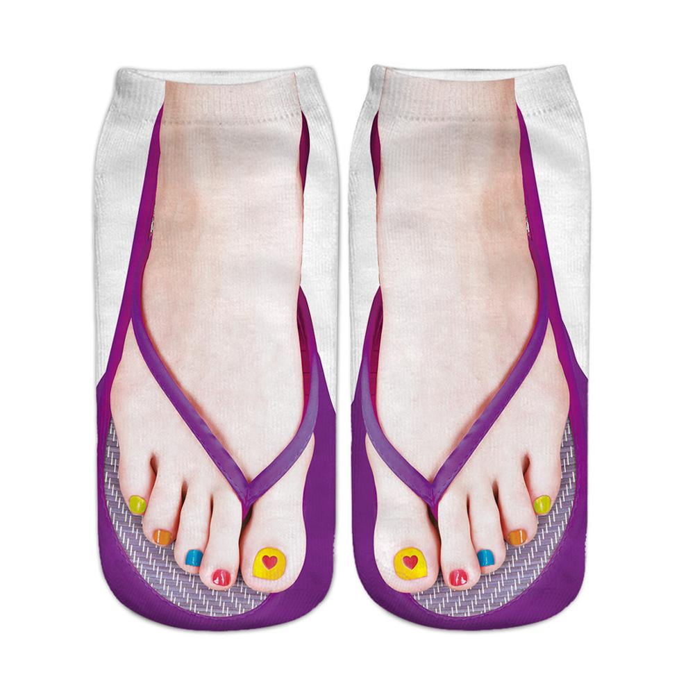DHliIQQ 3D Printing Funny Novelty Creative Flip-flop Shoes Low Cut ...