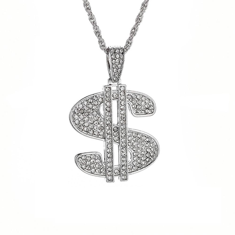 DHliIQQ Mens Stainless Steel Silvery Dollar Sign Necklace Rapper νя σ ...