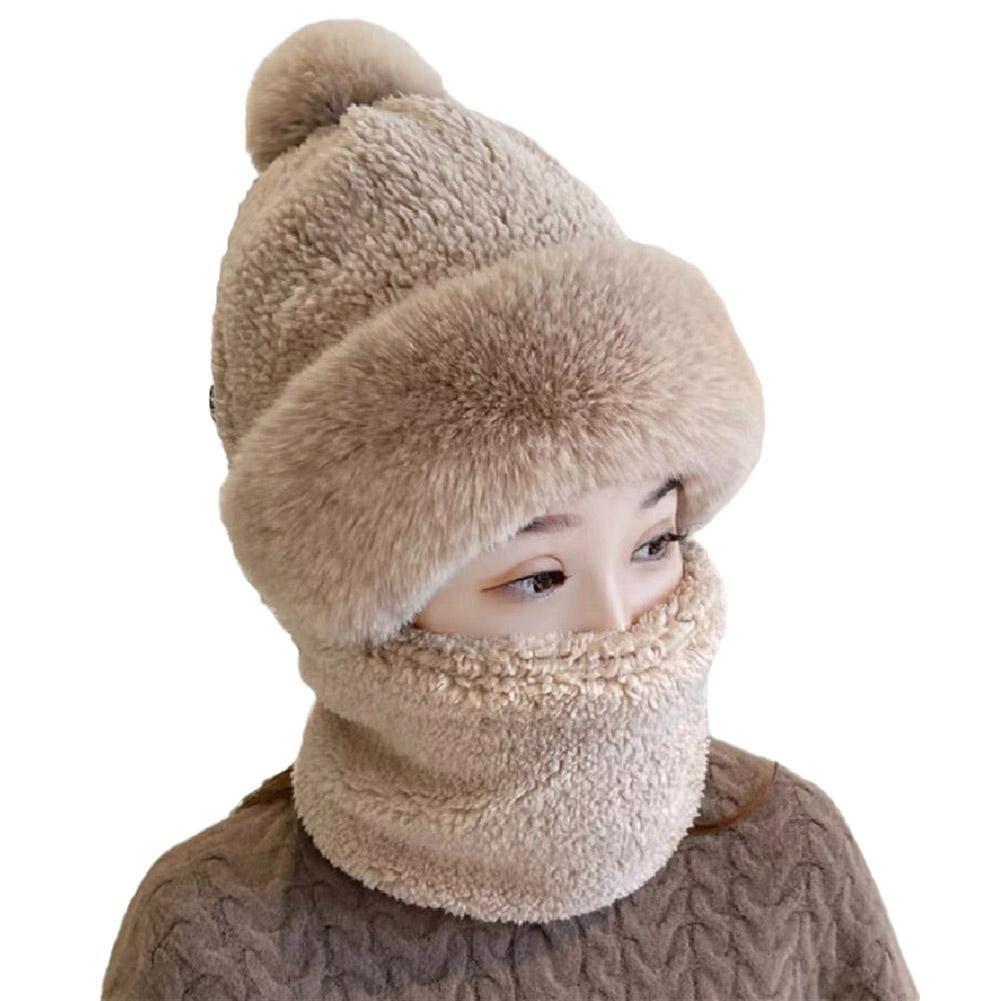DHliIQQ Women Winter One-Piece Beanie Hat Cute Full-Face Mask Neck ...