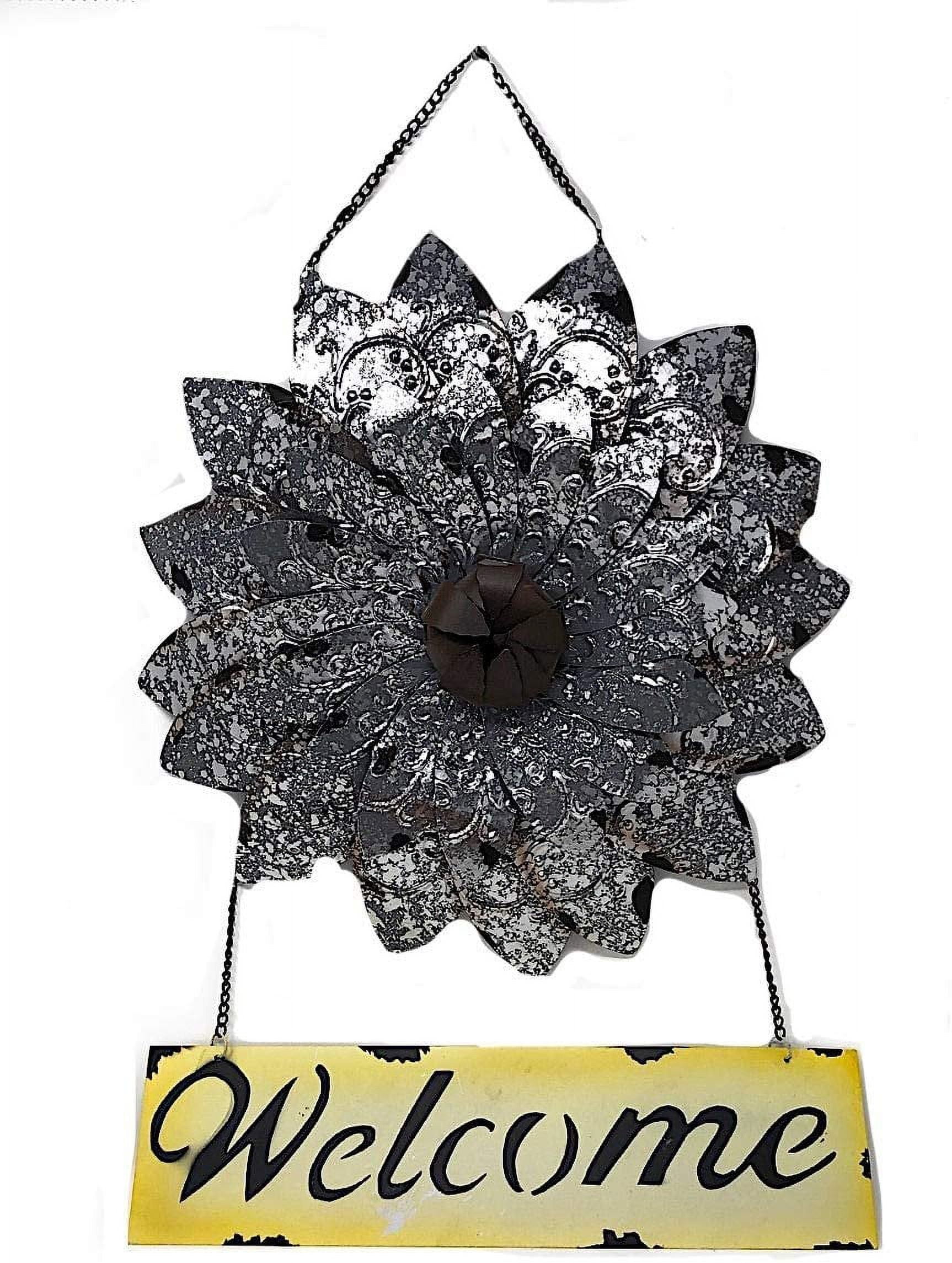 DI Inc Welcome Flower Metal Sign Rustic Wreath Door Wall Decoration ...