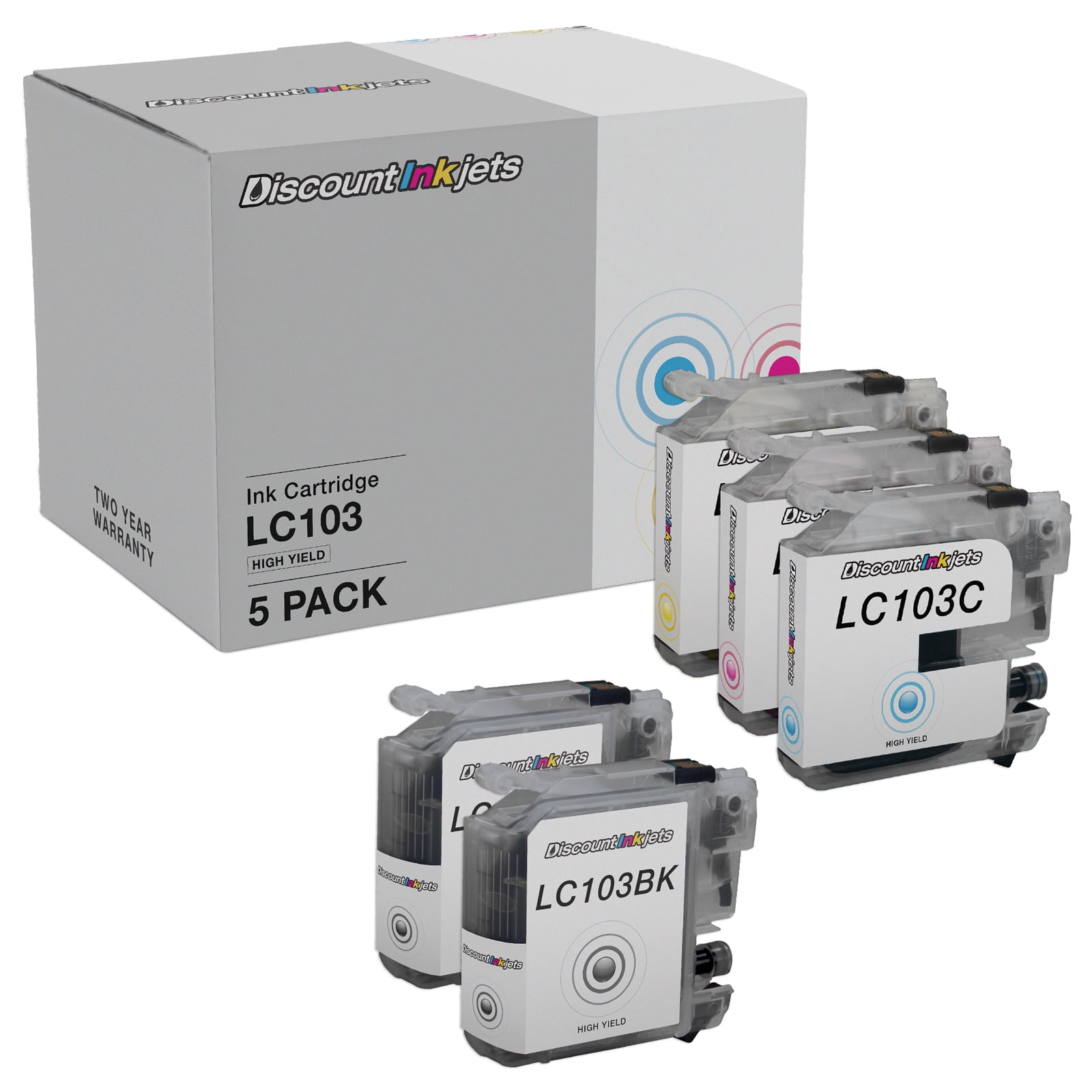 DI Ink Cartridges for Brother LC103 2 Black, Cyan, Magenta, Yellow, 5 ...