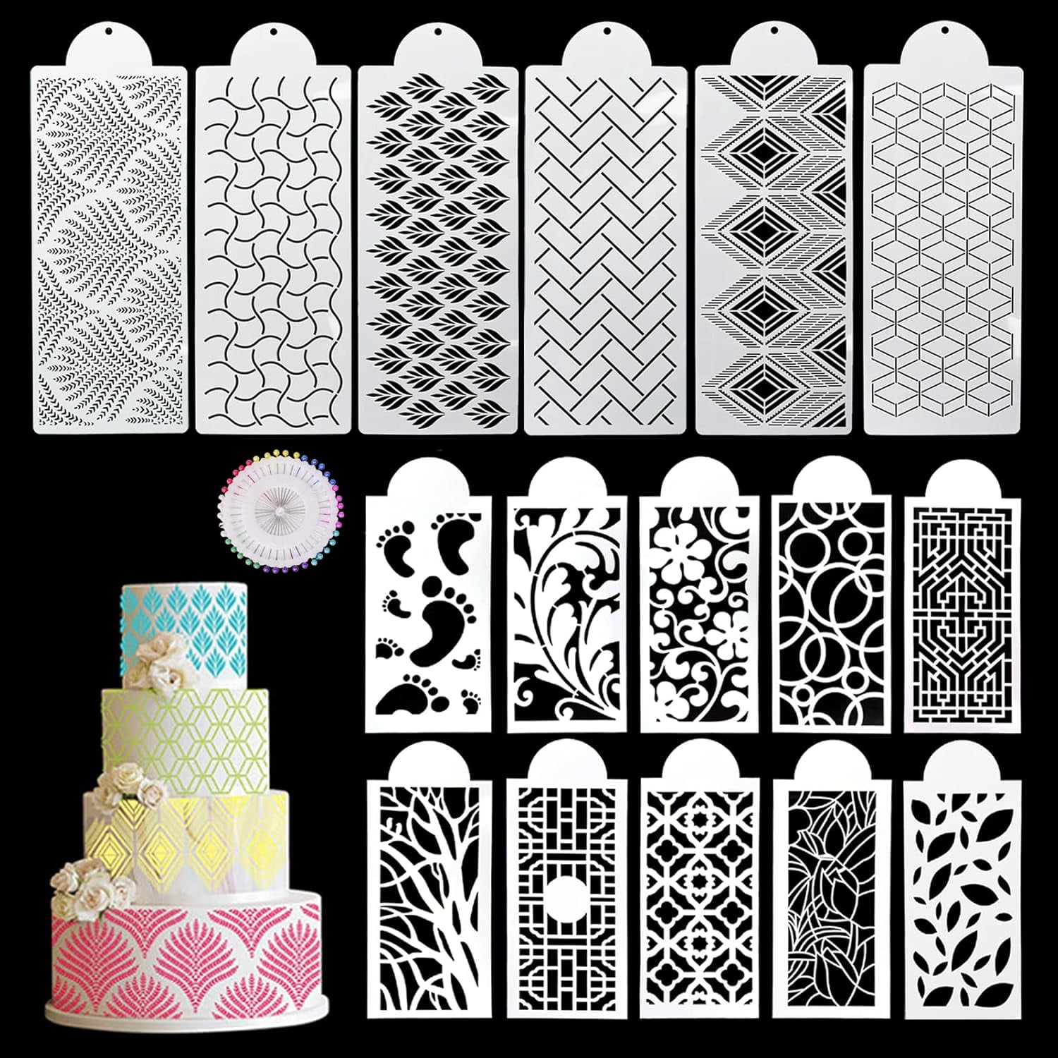 DI QIU REN 16Piece Cake Decorating Stencils Floral Lace Cookie Fondant ...