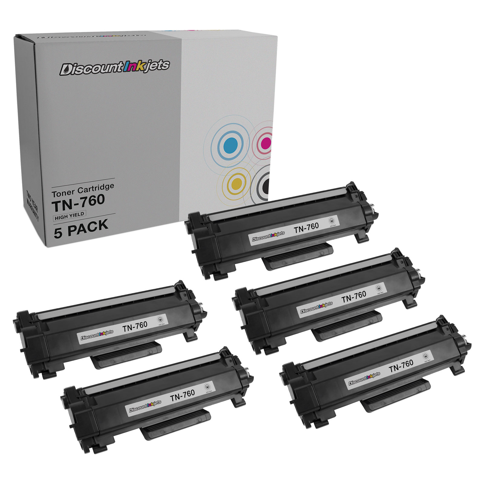 DI Toner Cartridges for Brother TN760 (Black, 5pk) HL-L2370 MFC-L2730 ...