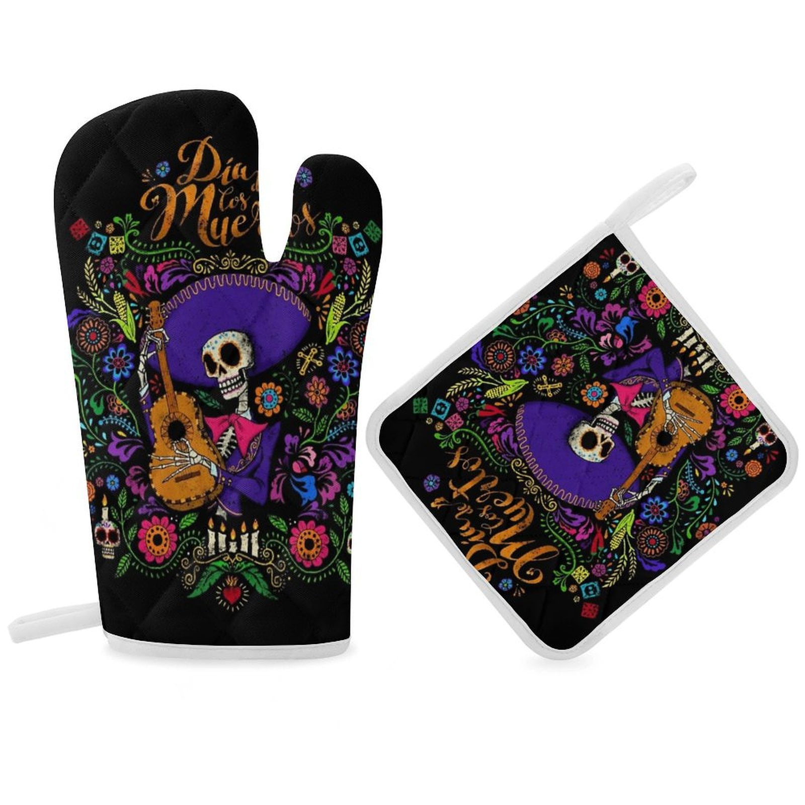 DIA DE LOS MUERTOS Mexico Oven Gloves And Pots Stand Set Oven Gloves ...