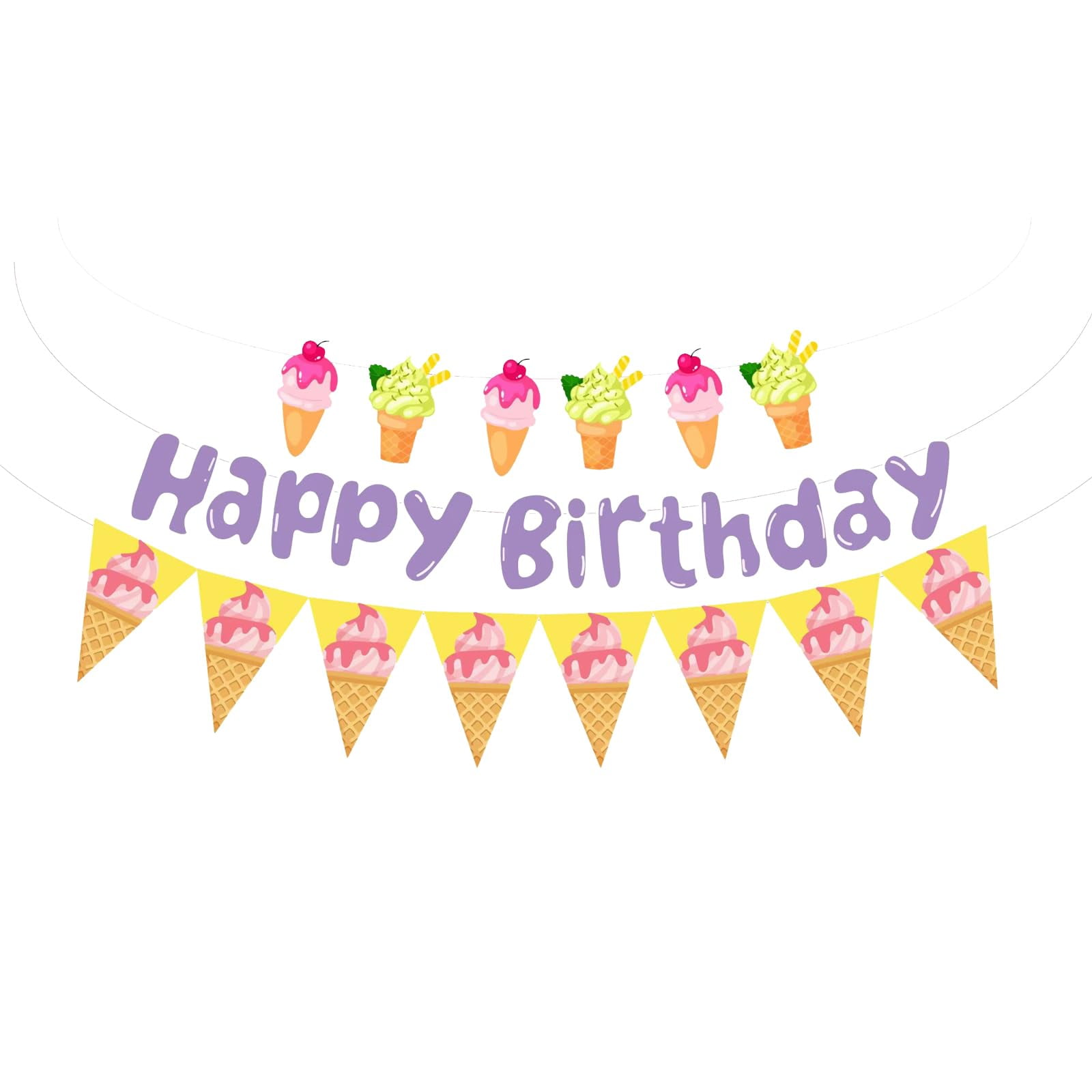 DIADARL Ice Cream Birthday Banner, Ice Cream Theme Birthday Party ...