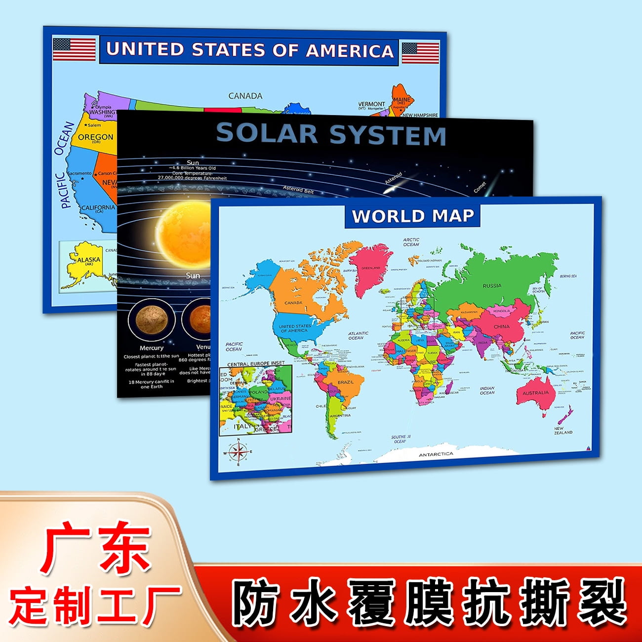 DIAEDGE 1 Set World And Solar System Maps Multi-Functional Wall Map For ...