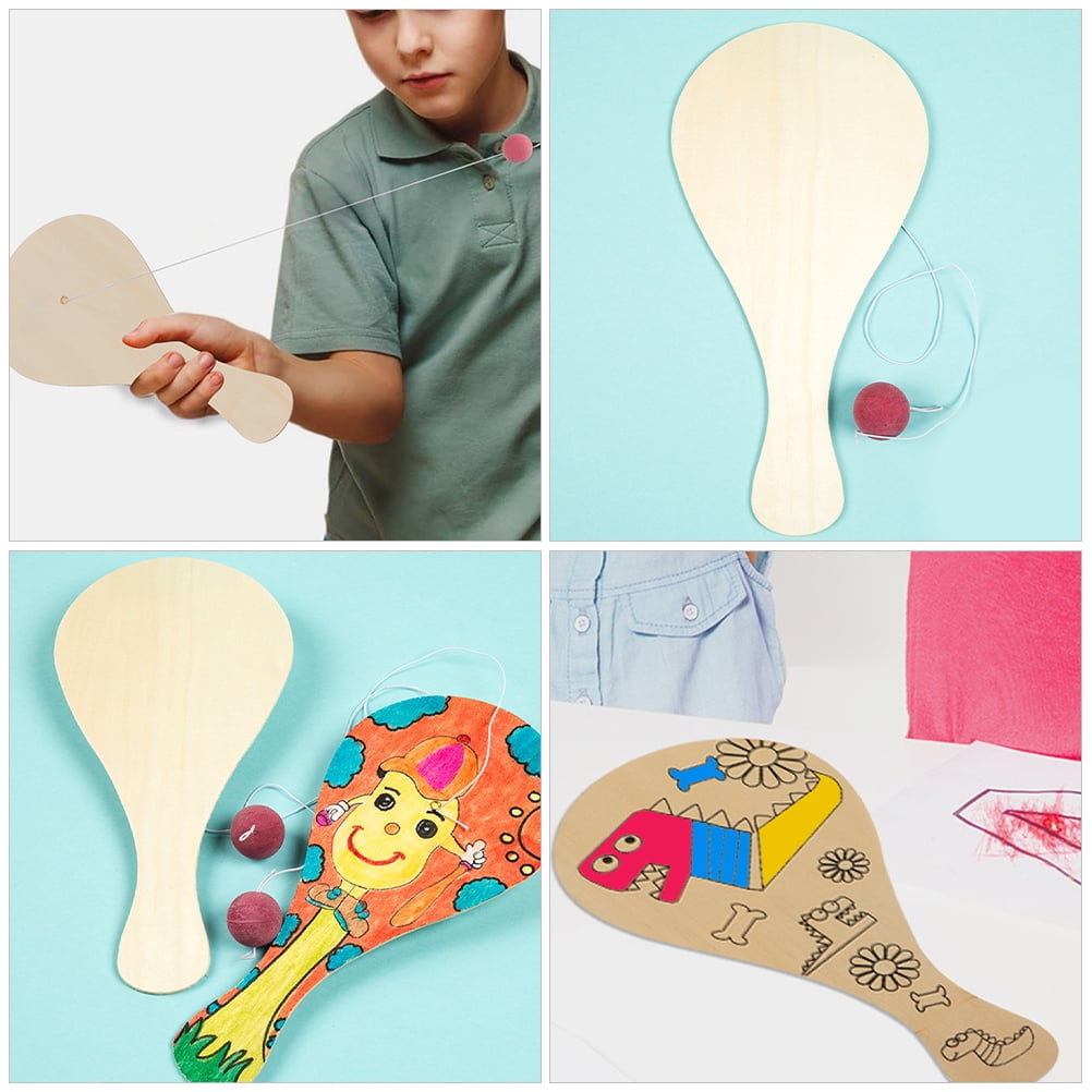 DIAEDGE 12pcs Hand-Painted Wooden Paddle Ball Set for Kids DIY Graffiti ...