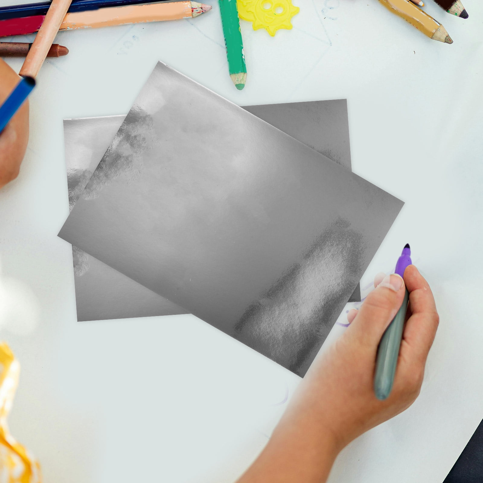 DIAEDGE 20Pcs Metallic Silver Cardstock Paper Foil Board Sheets Mirror ...