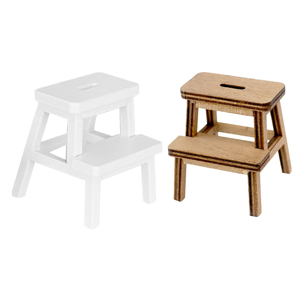 DIAEDGE 2Pcs Miniature Step Stool Mini Wooden Stool Model Doll House ...