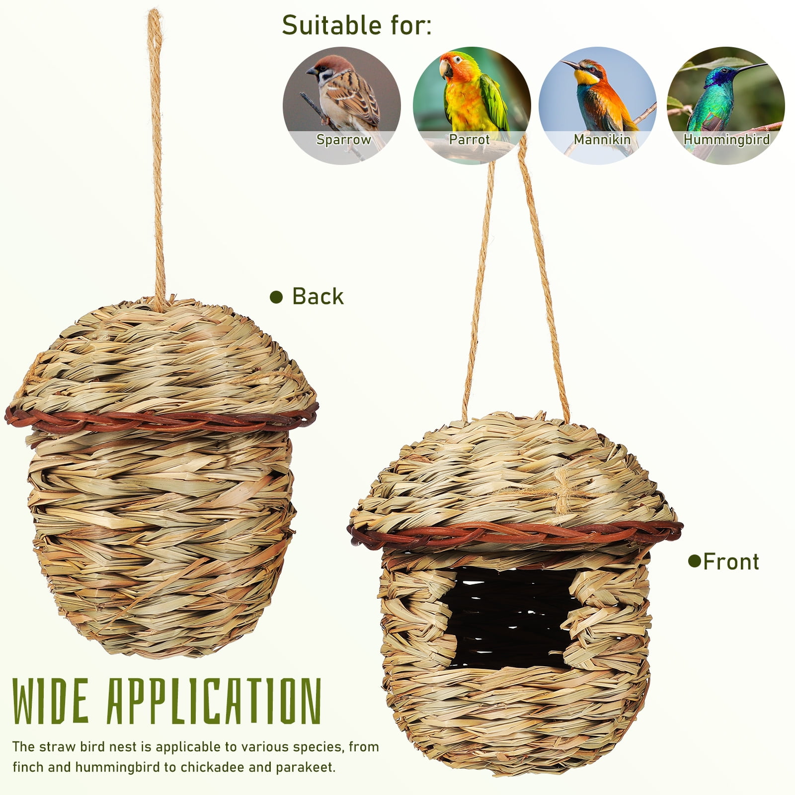 HEMOTON Straw Bird House with Rustic Charm for Small Birds Indoors or ...