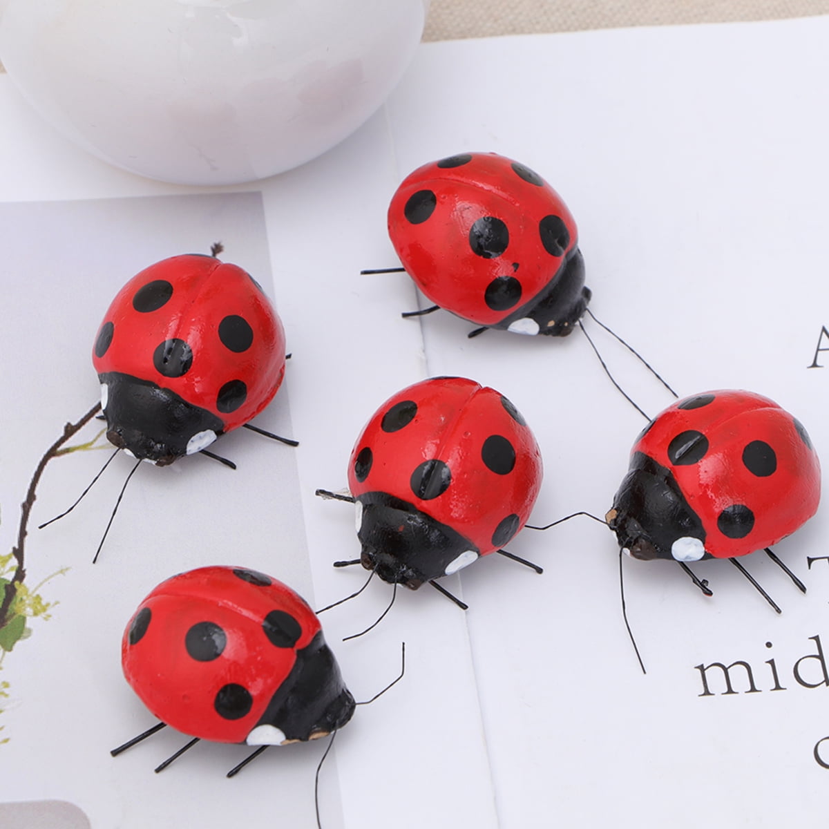 DIAEDGE 6pcs Miniature Ladybug Lawn Ornaments Realistic Ladybug Statue ...