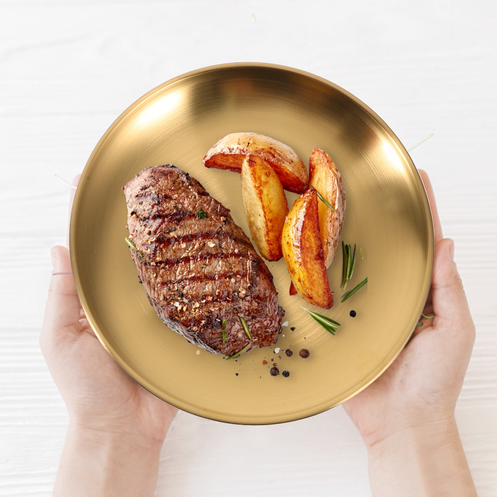 DIAEDGE 6pcs Stainless Steel Salad Plates 6inch Round Gold Silver ...