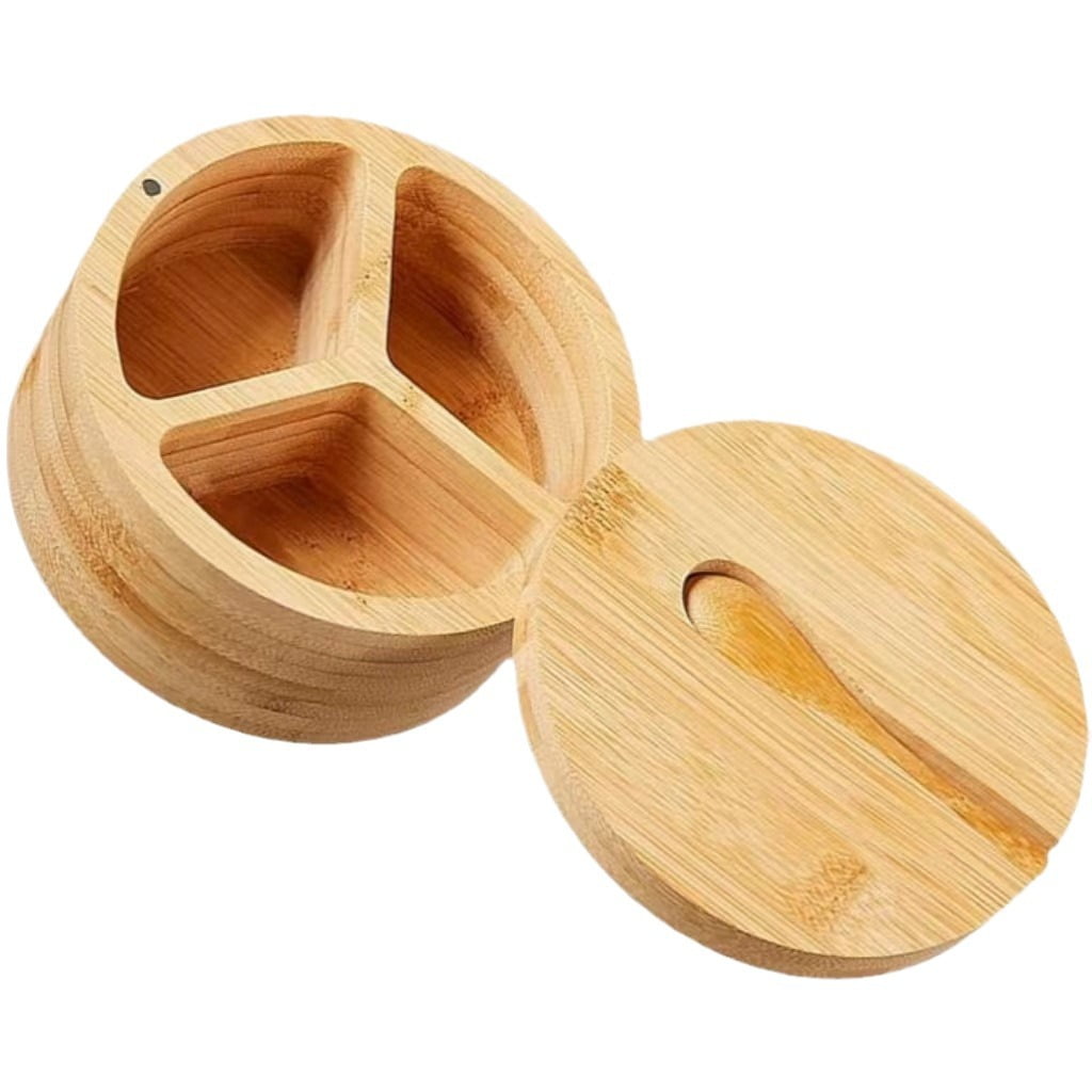 DIAEDGE Bamboo Spice Box Divided Spice Container Magnetic Seasoning Box ...