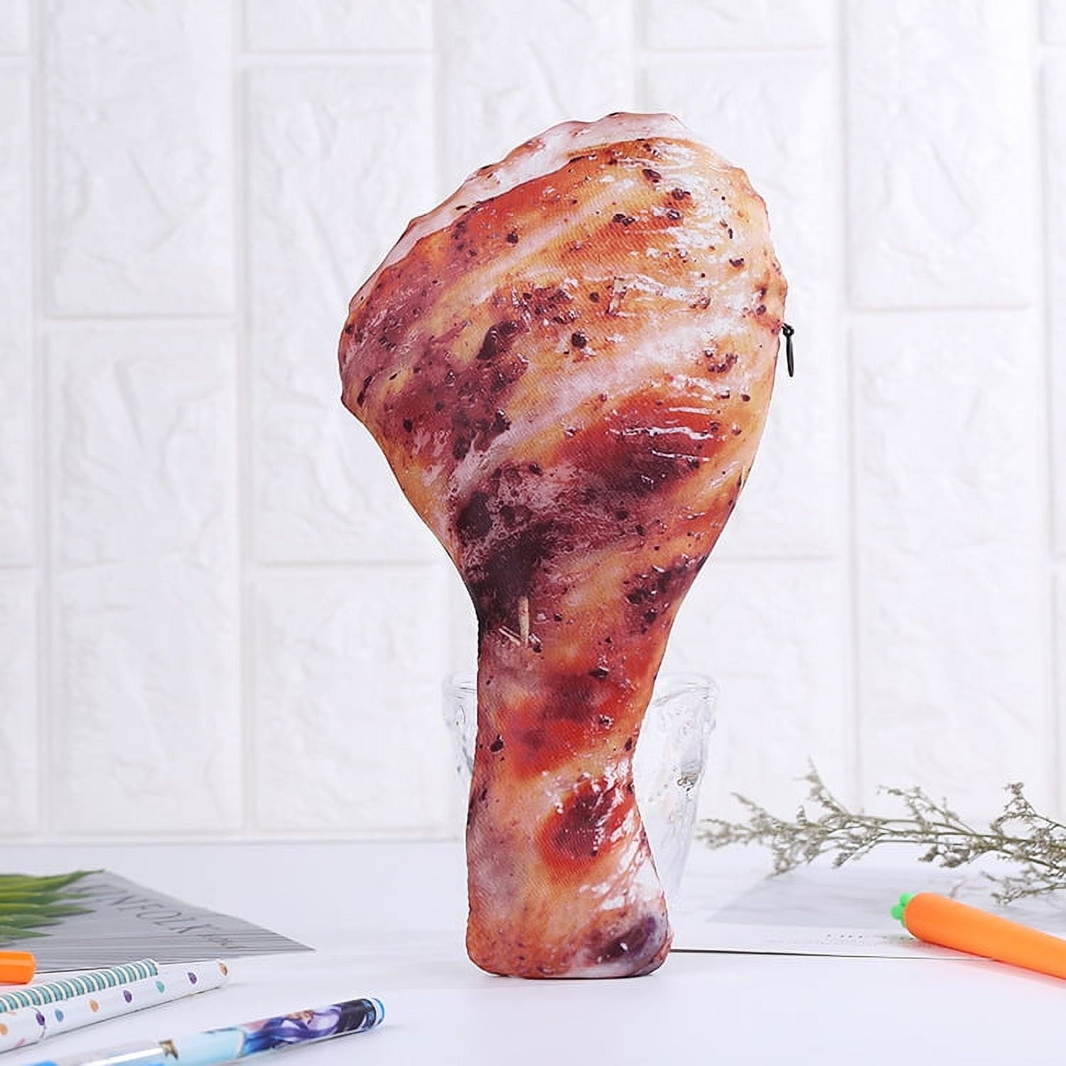 DIAEDGE Chicken Leg Pencil Bags Simulation Food Pencil Holder Funny Pen ...