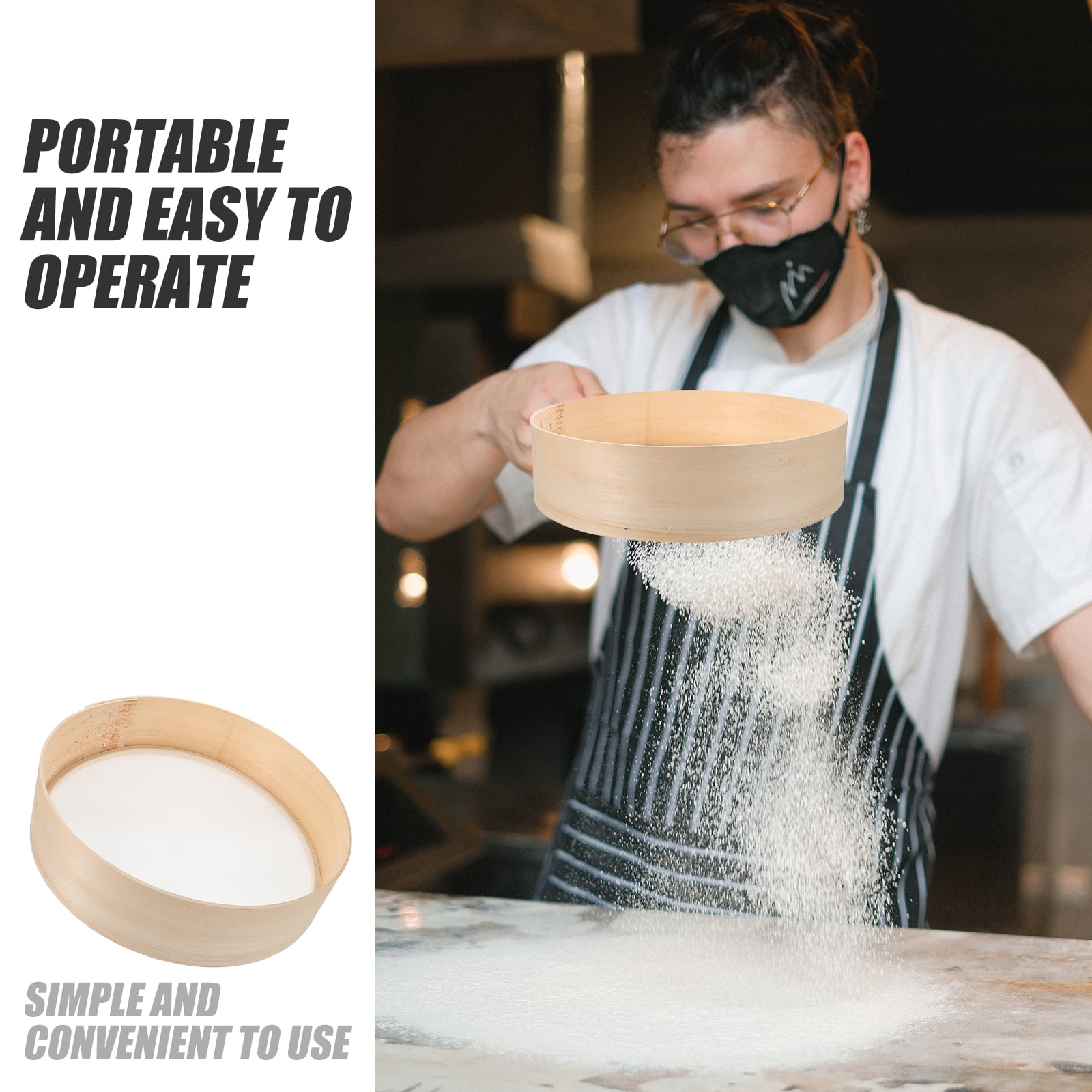 DIAEDGE Flour Sieve for Baking Wood Fine Mesh Strainer Mesh Sifter ...