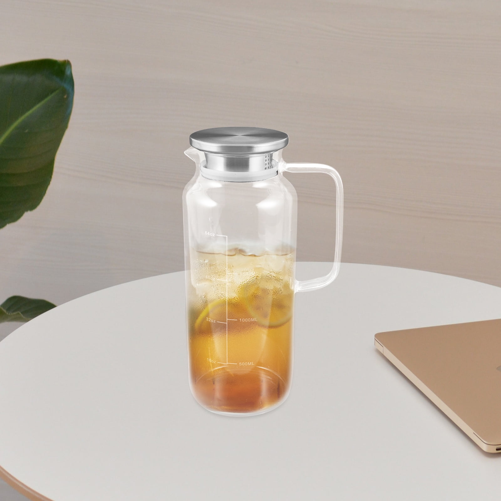 DIAEDGE Glass Pitcher with Lid Fridge Glass Water Pitcher Hot Cold ...