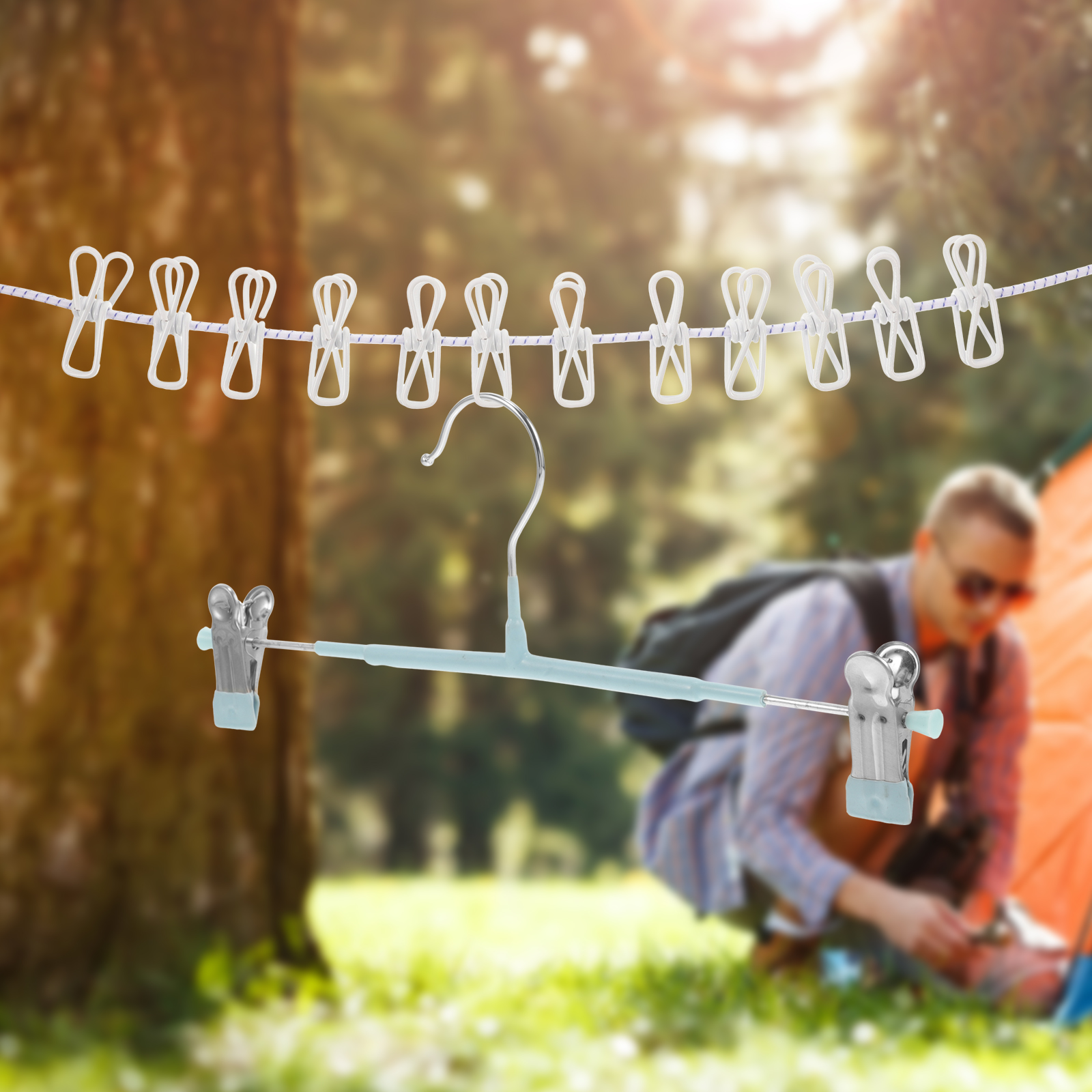 HEMOTON Portable Retractable Clothesline with Clips and Hooks for Home ...