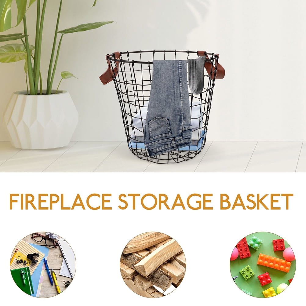DIAEDGE Table Top Firepit Metal Wire Mesh Basket Round Firewood Storage ...