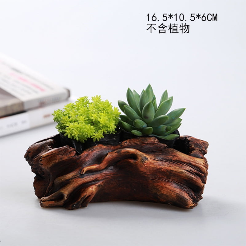 DIAEDGE Vintage Driftwood Concrete Planter Box Artificial Stump Log ...