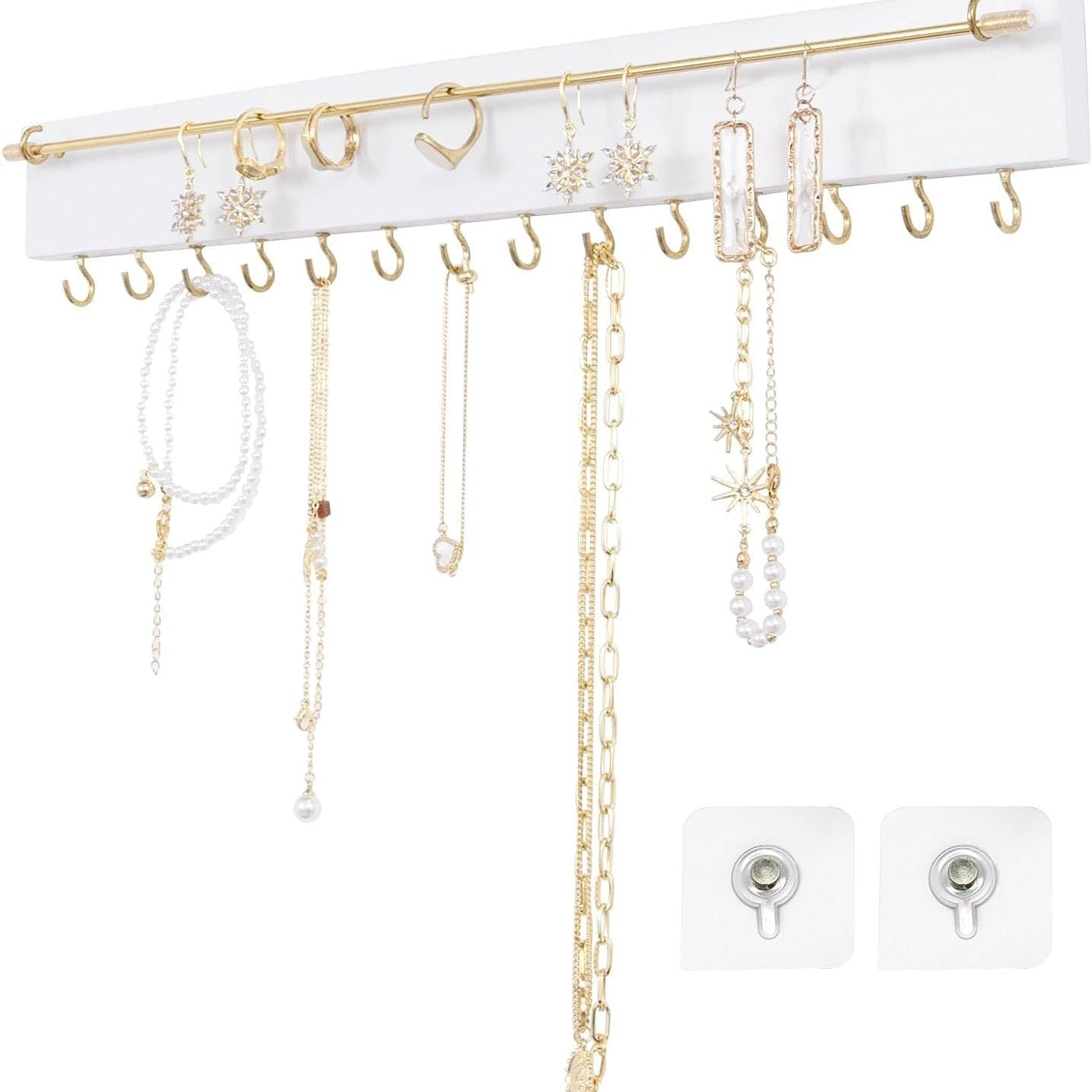 Wooden Wall Mounted Jewelry Organizer Necklace Holder Hanging Storage ...