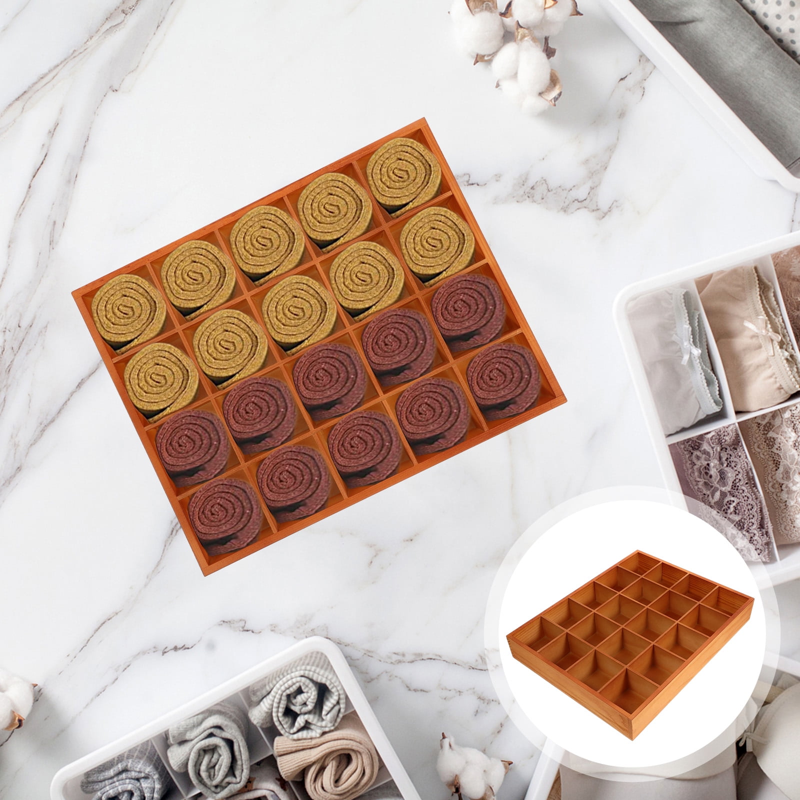 DIAEDGE Wooden Sorting Tray Wood Divided Organizer Wooden Section Box ...