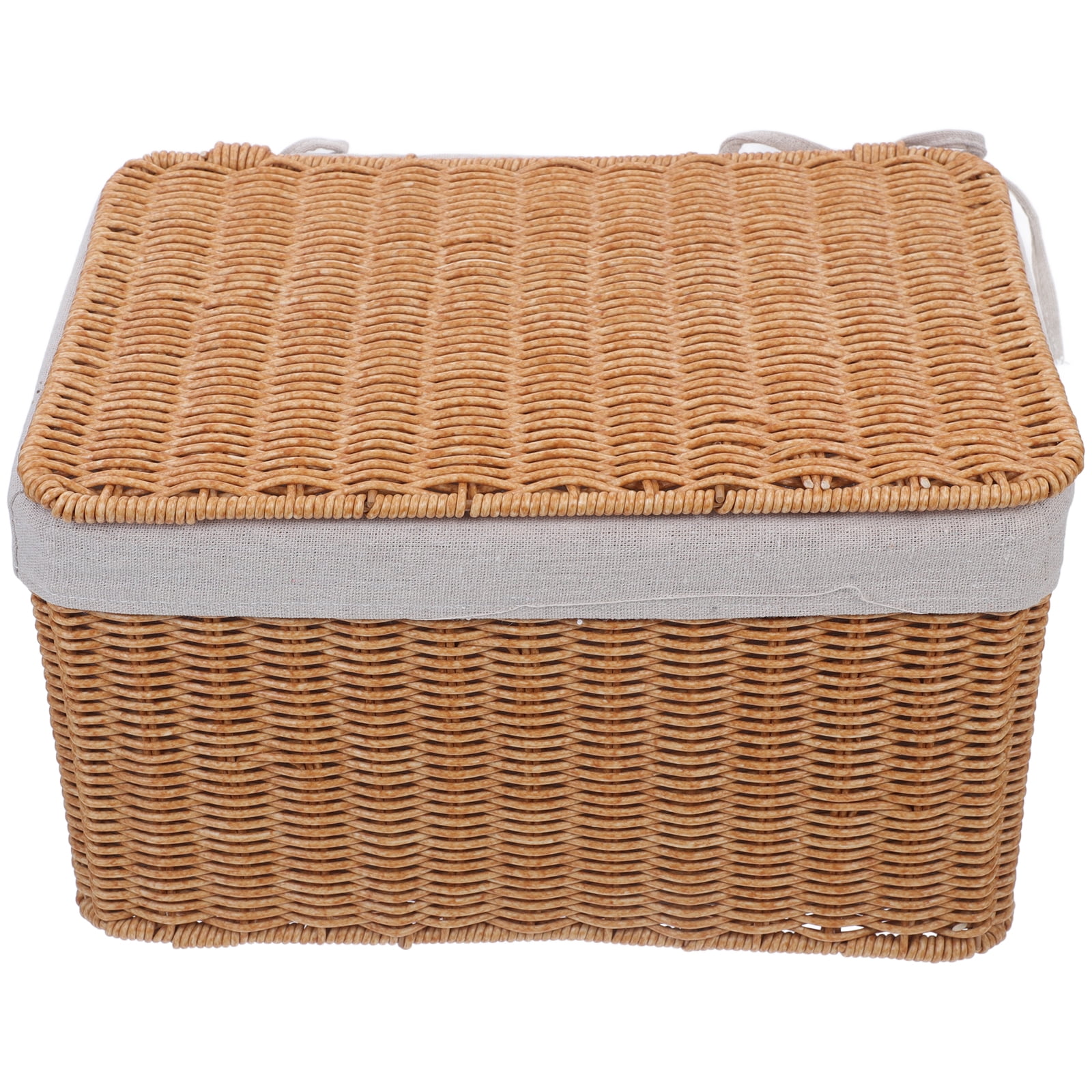 DIAEDGE Woven Basket Bin With Handle And Lid Rectangular Storage ...