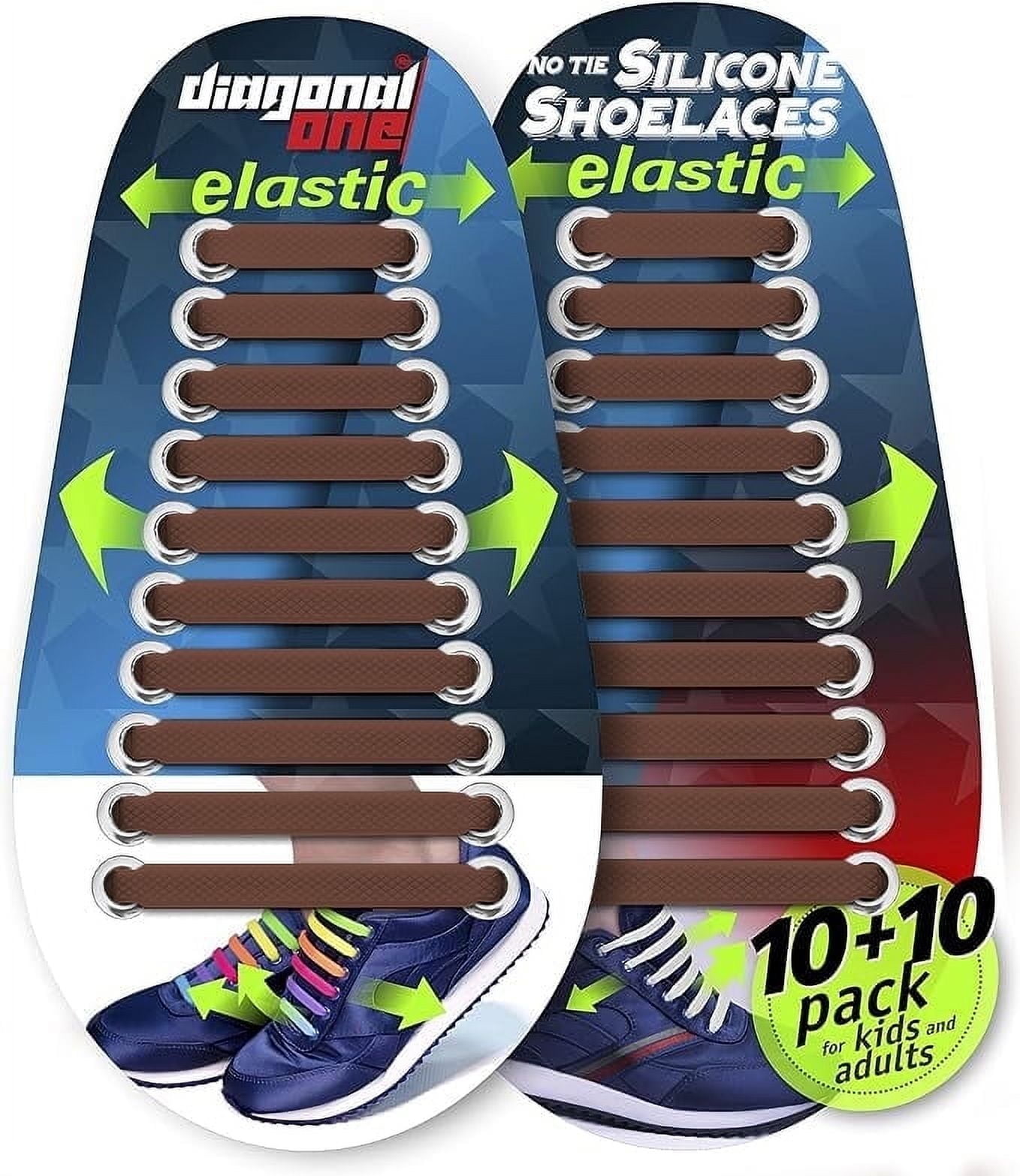 Diagonal One No Tie Shoelaces for Kids & Adults, Elastic Silicone Shoe ...