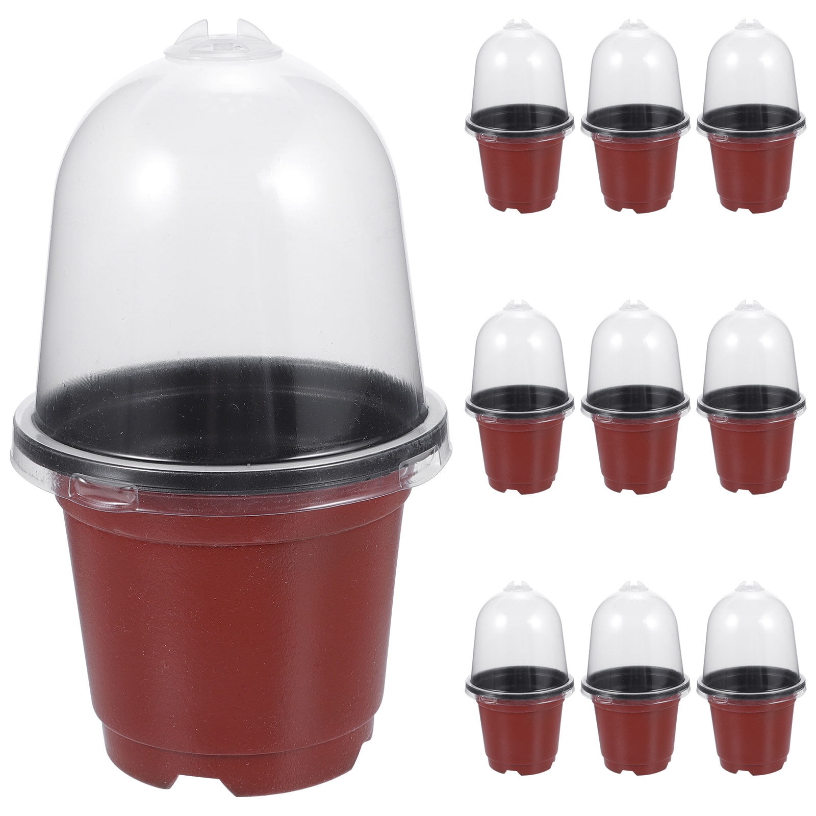 DIALLY 10 Sets of Plant Nursery Pot with Humidity Dome Outdoor Plastic ...