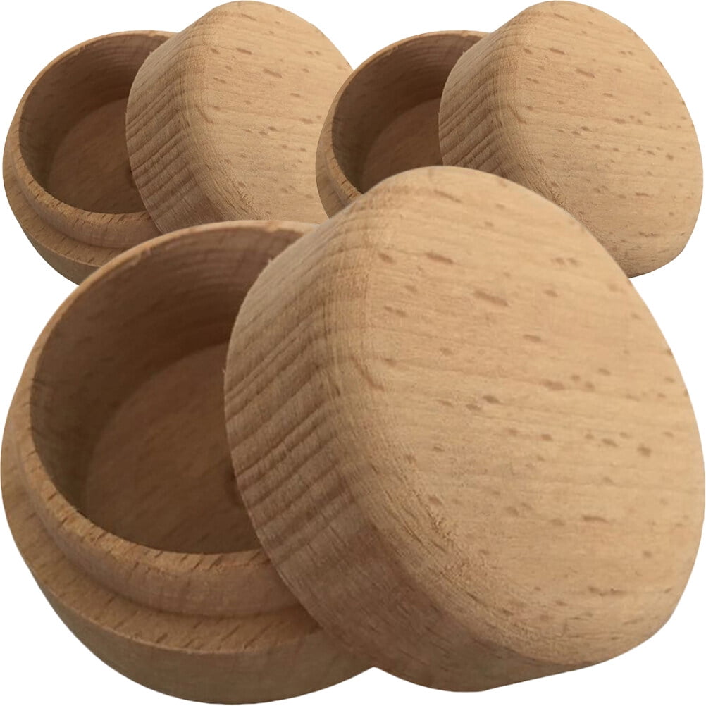 DIALLY 3pcs Lidded Wooden Ring Storage Box Round Shape Jewelry Case ...