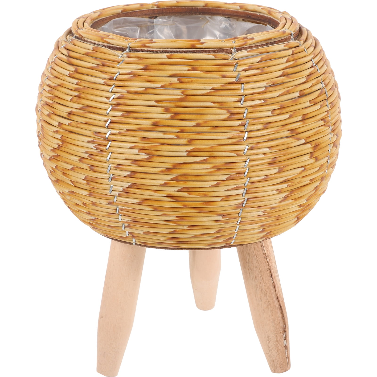 DIALLY Home Woven Rattan Plant Basket Wooden Woven Plant Pot Rack ...