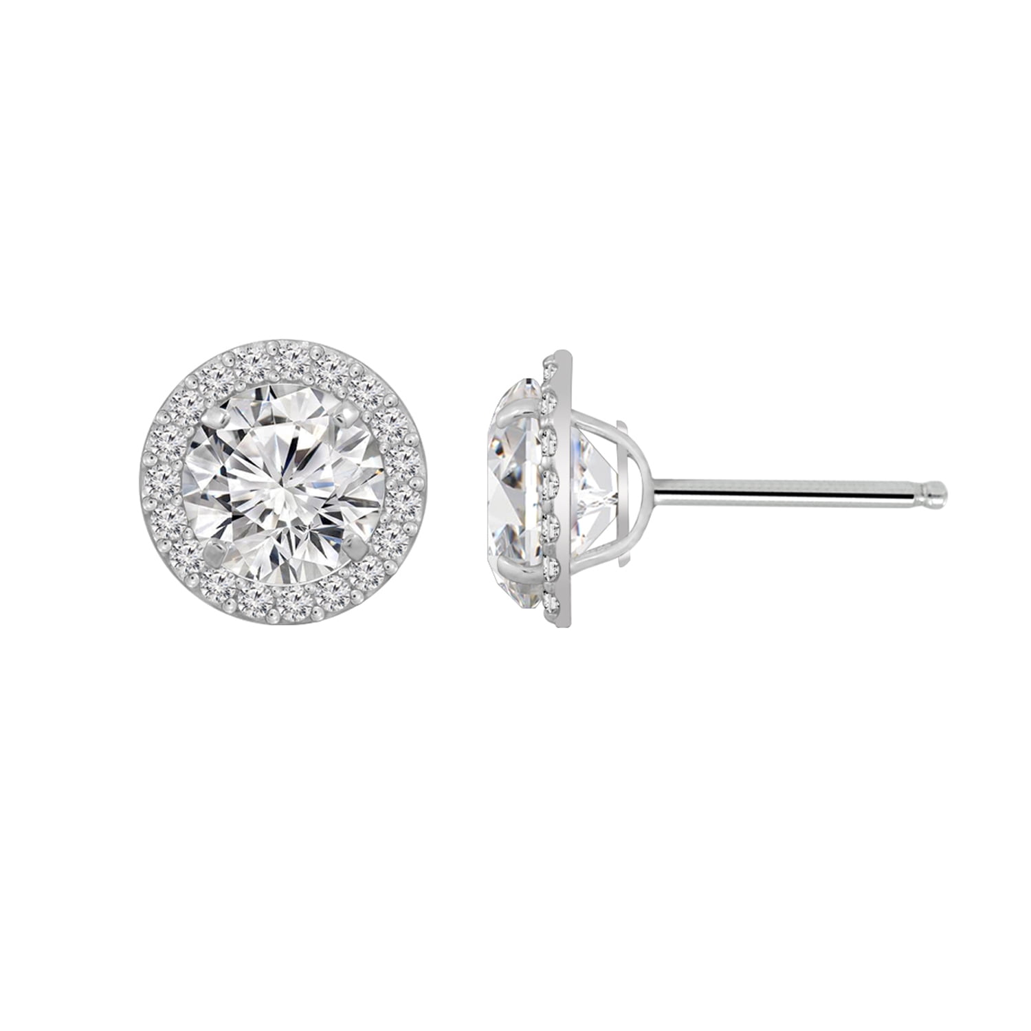 DIAMONBLISS 14K Real Solid Gold Halo Earrings for Women 14K White Gold Round Halo Studs 1 Carat Cubic Zirconia CZ Diamond Simulant