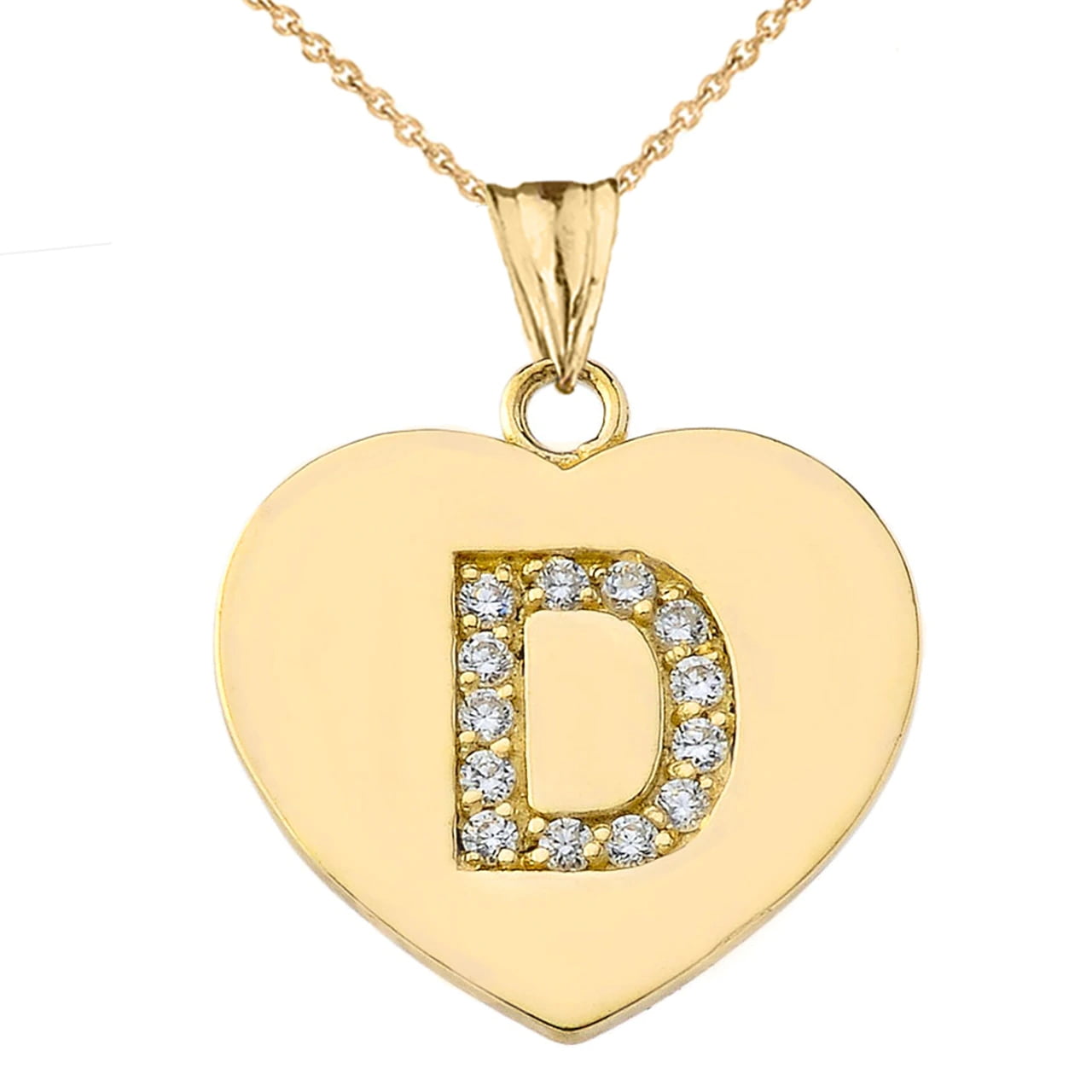 DIAMOND INITIAL "D" HEART PENDANT NECKLACE IN YELLOW GOLD : 10K Pendant ...
