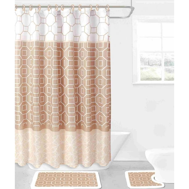 DIAMOND TAUPE / TAN 15-piece Hotel Bathroom Sets - 2 Non-Slip Bath Mats ...