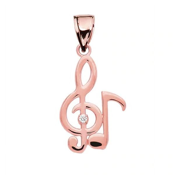 DIAMOND TREBLE CLEF AND EIGHTH NOTE MUSIC ROSE GOLD PENDANT NECKLACE ...