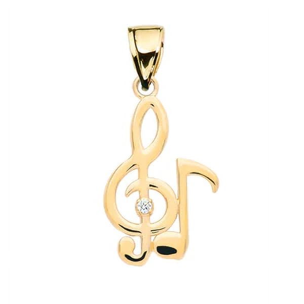 DIAMOND TREBLE CLEF AND EIGHTH NOTE MUSIC YELLOW GOLD PENDANT NECKLACE ...