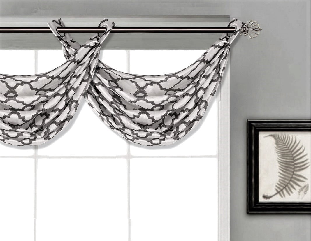 DIAMOND TRELLIS DESIGN V23 1 PC VALANCE HOT WHITE/GREY SEMI SHEER ...