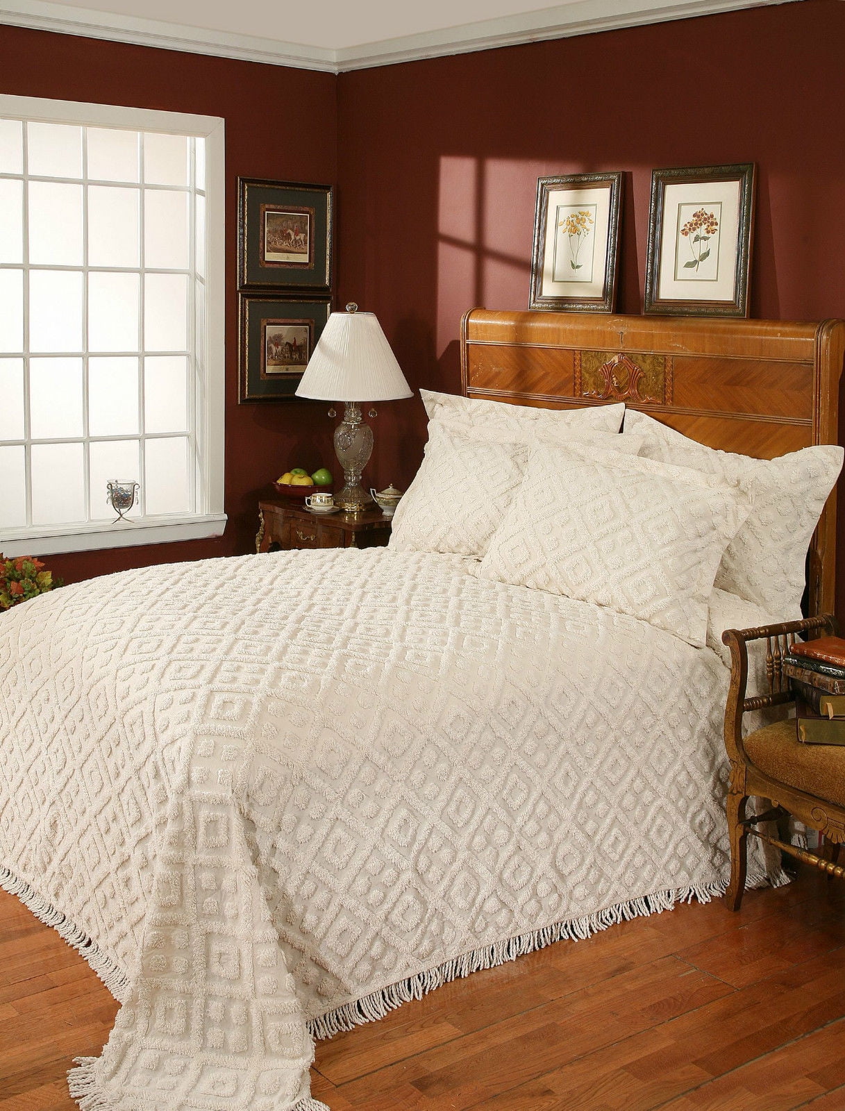 Diamond Tufted Chenille King Size Bedspread Bed Coverlet Spread Set ...