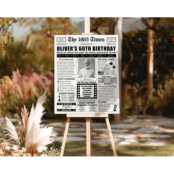 DIANANA 60th Birthday Newspaper Poster: Back in 1965 Sign, Party Decor ...