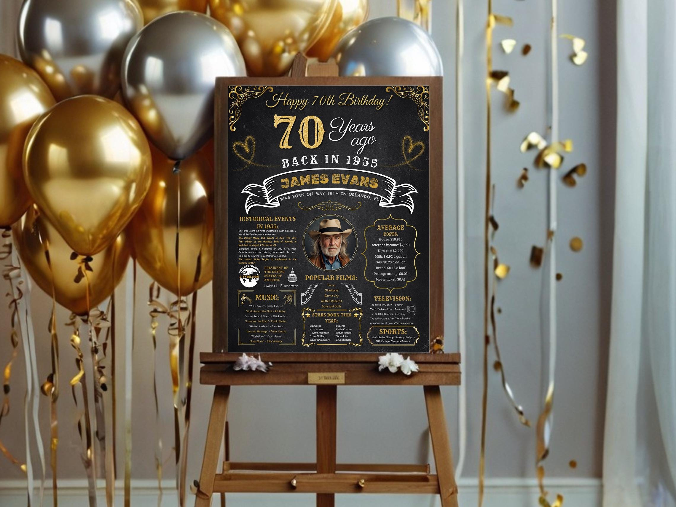 DIANANA 70th Birthday Chalkboard Poster back in 1955 Birthday Poster ...