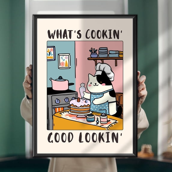 DIANANA Cat Kitchen Poster: What's Cookin' Good Lookin' Quote - Walmart.com