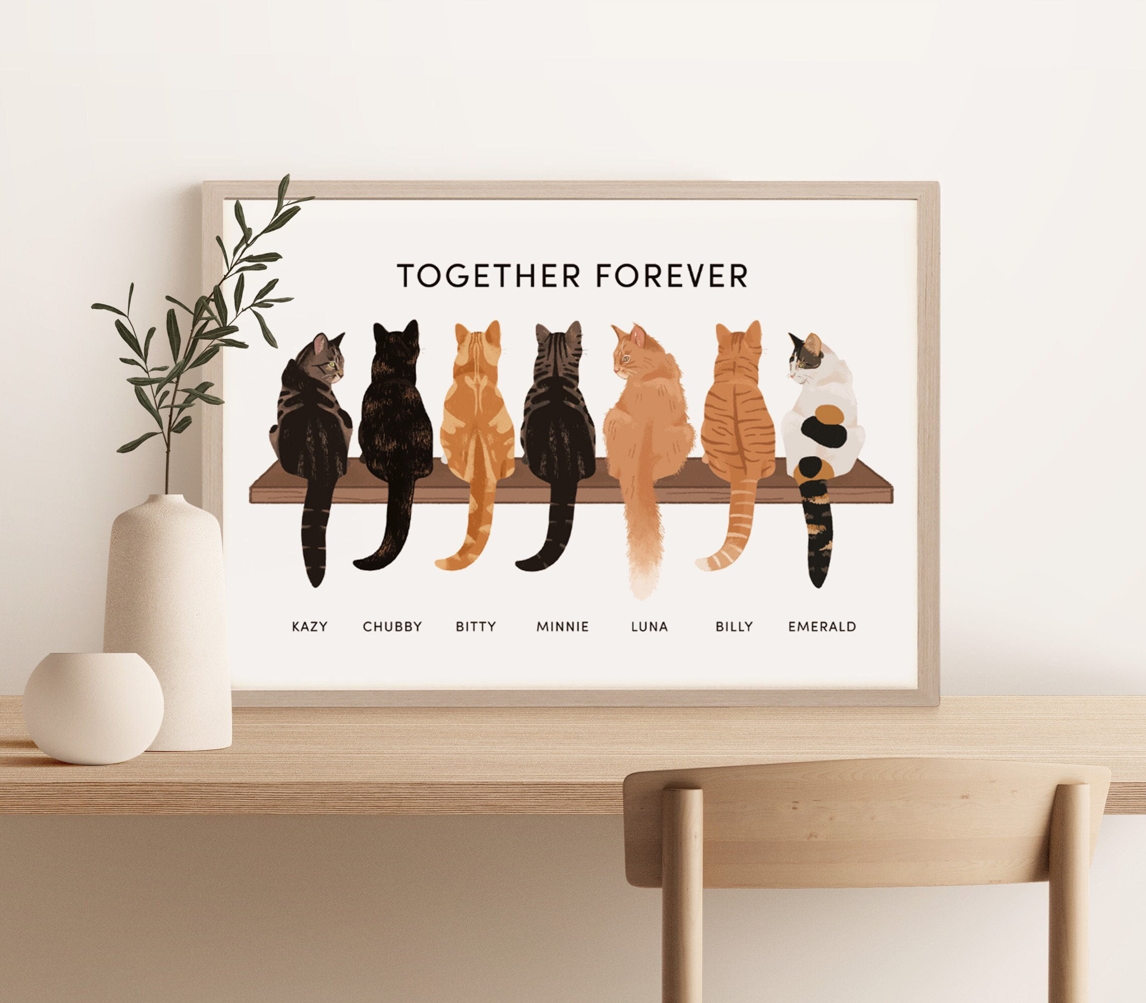 DIANANA Custom Cat Portrait Print: up to 8 cats, Beautiful Wall Art of ...