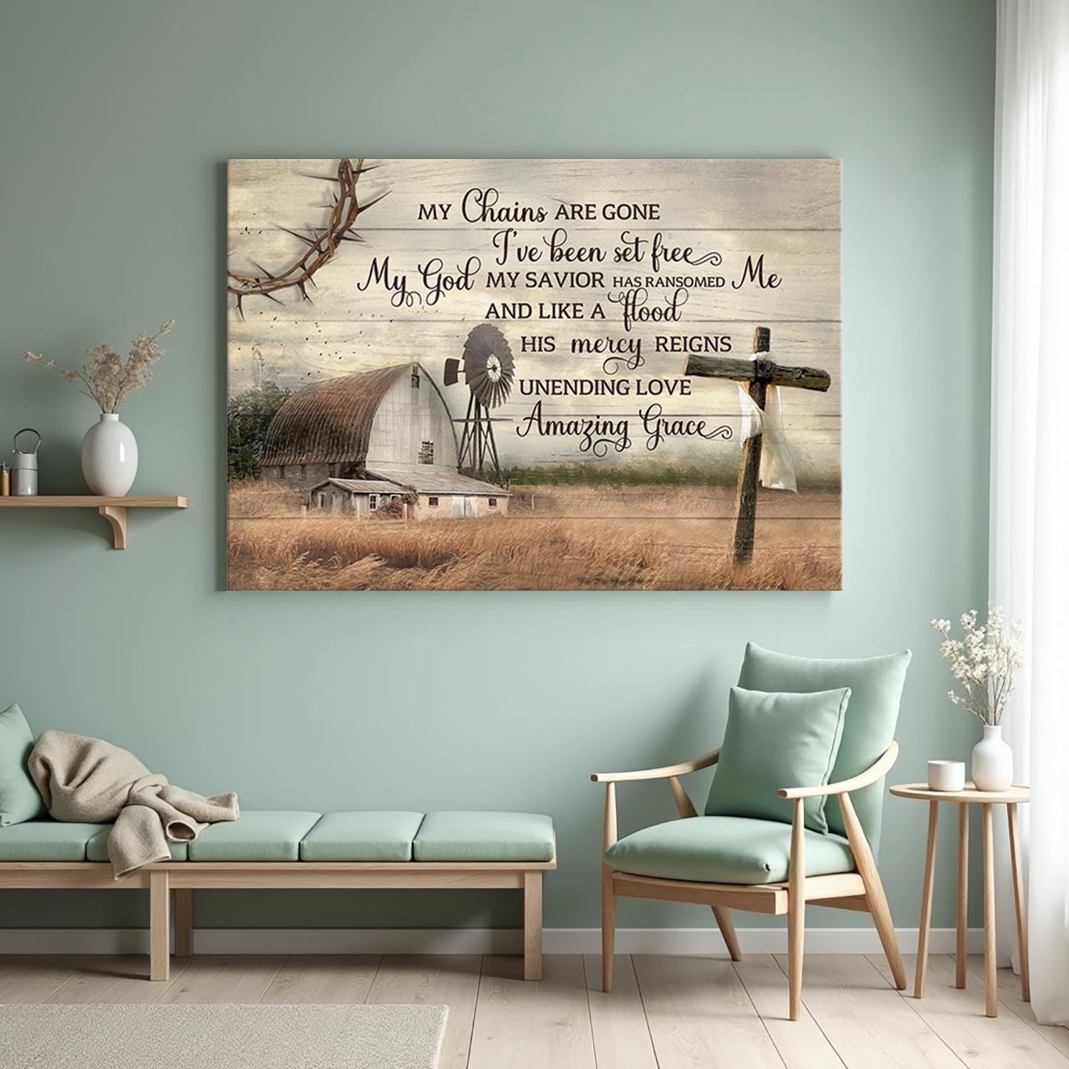 DIANANA Farm Barn Wall Art with Amazing Grace Lyrics and Rustic Cross ...