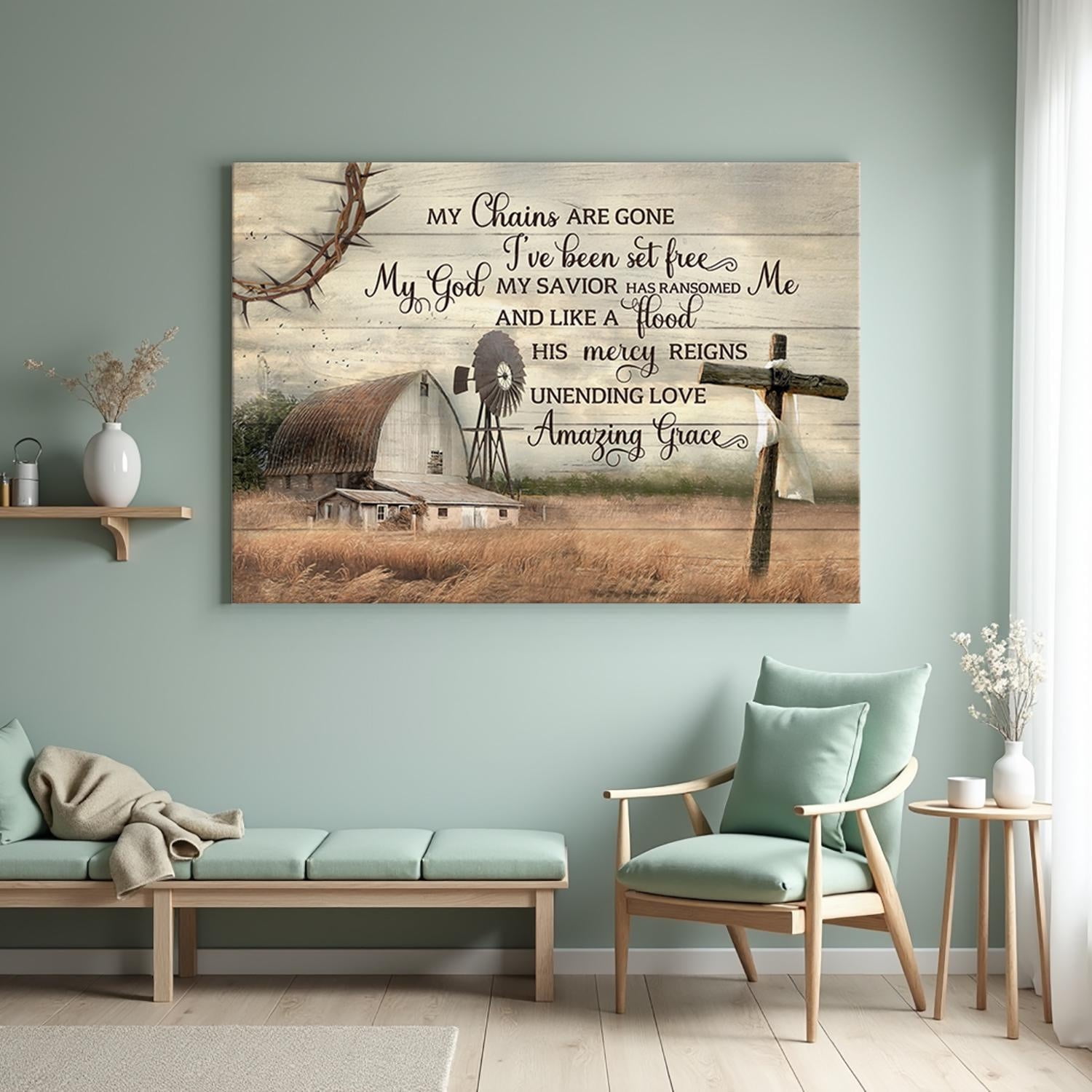 DIANANA Farm Barn Wall Art with Amazing Grace Lyrics and Rustic Cross ...