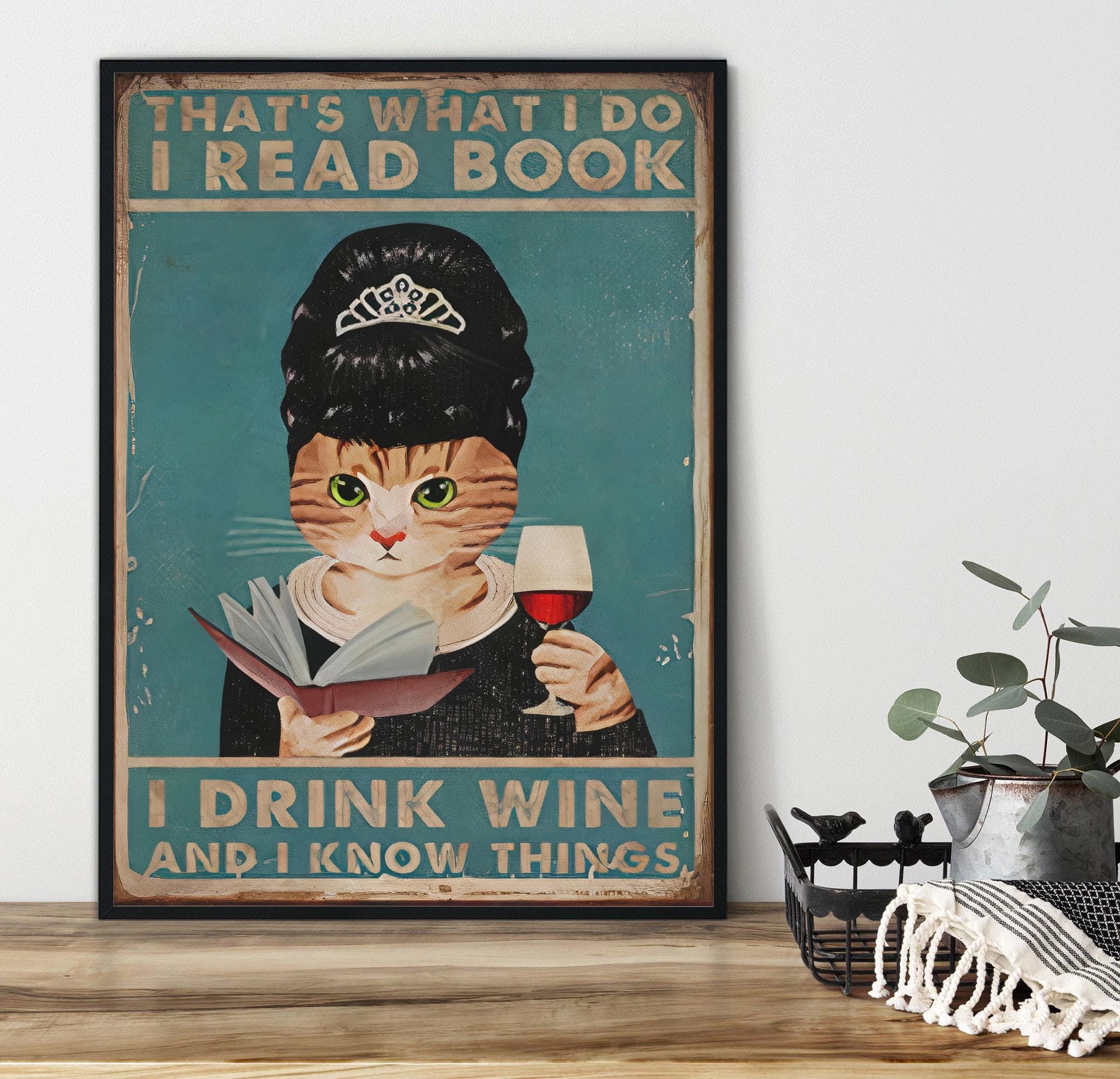 DIANANA Funny Cat Poster, Book Lover Poster, Wine Drinker Poster, Cat ...