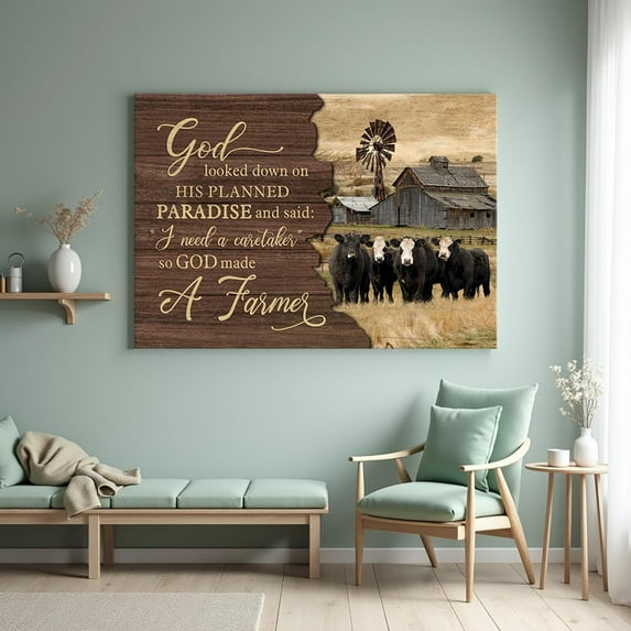 DIANANA God Made A Farmer Wall Decor, Rustic Cow Art, Quote Poster ...