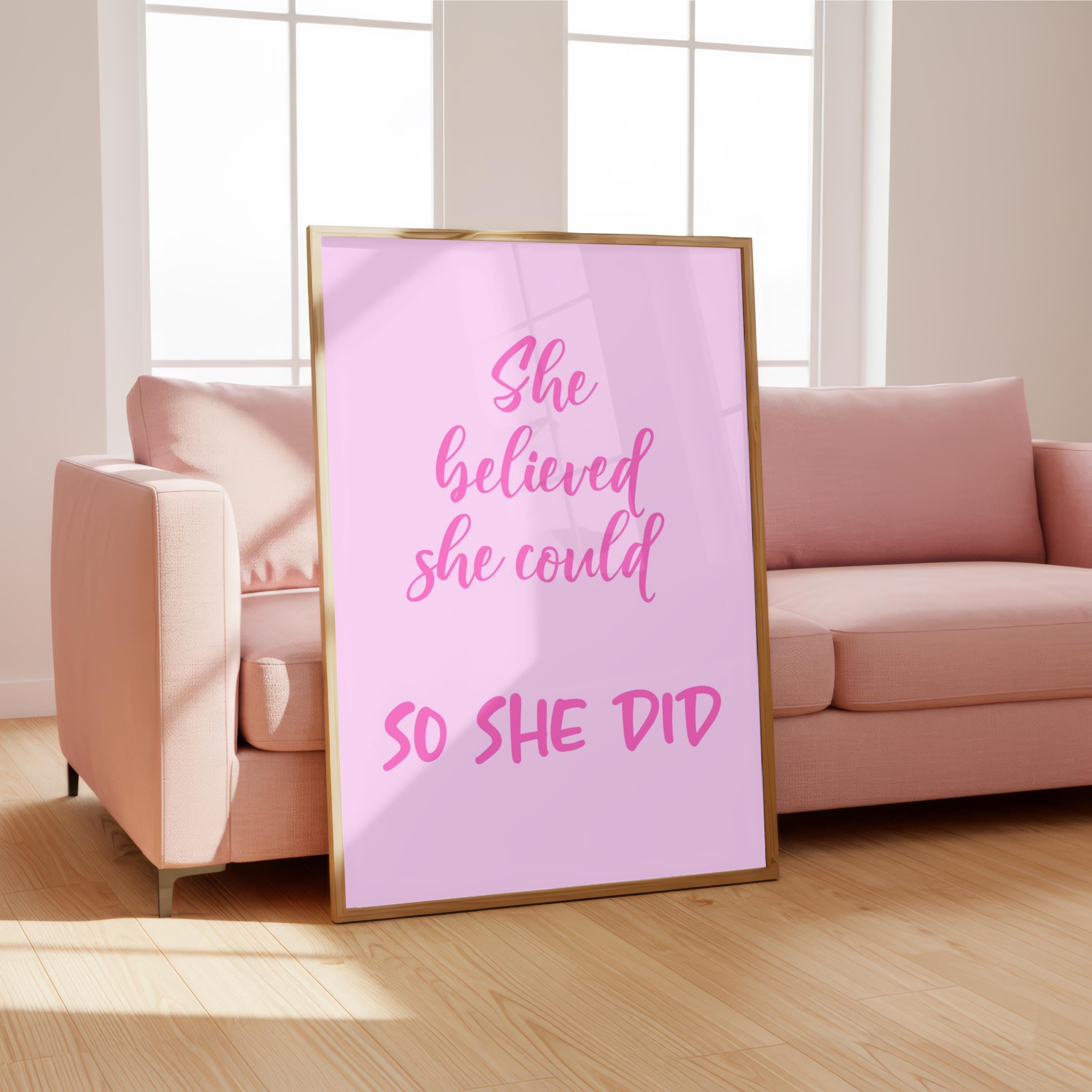DIANANA Pink Inspirational Wall Art | She Believed She Could - Walmart.com