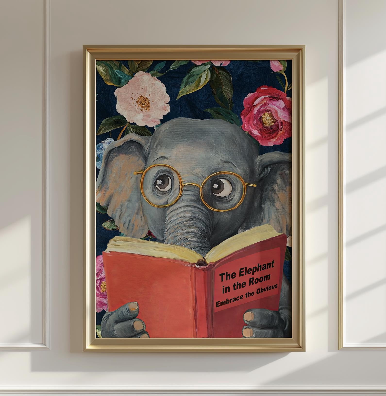 DIANANA Quirky Elephant Reading Book Art Poster: Embrace the Obvious ...
