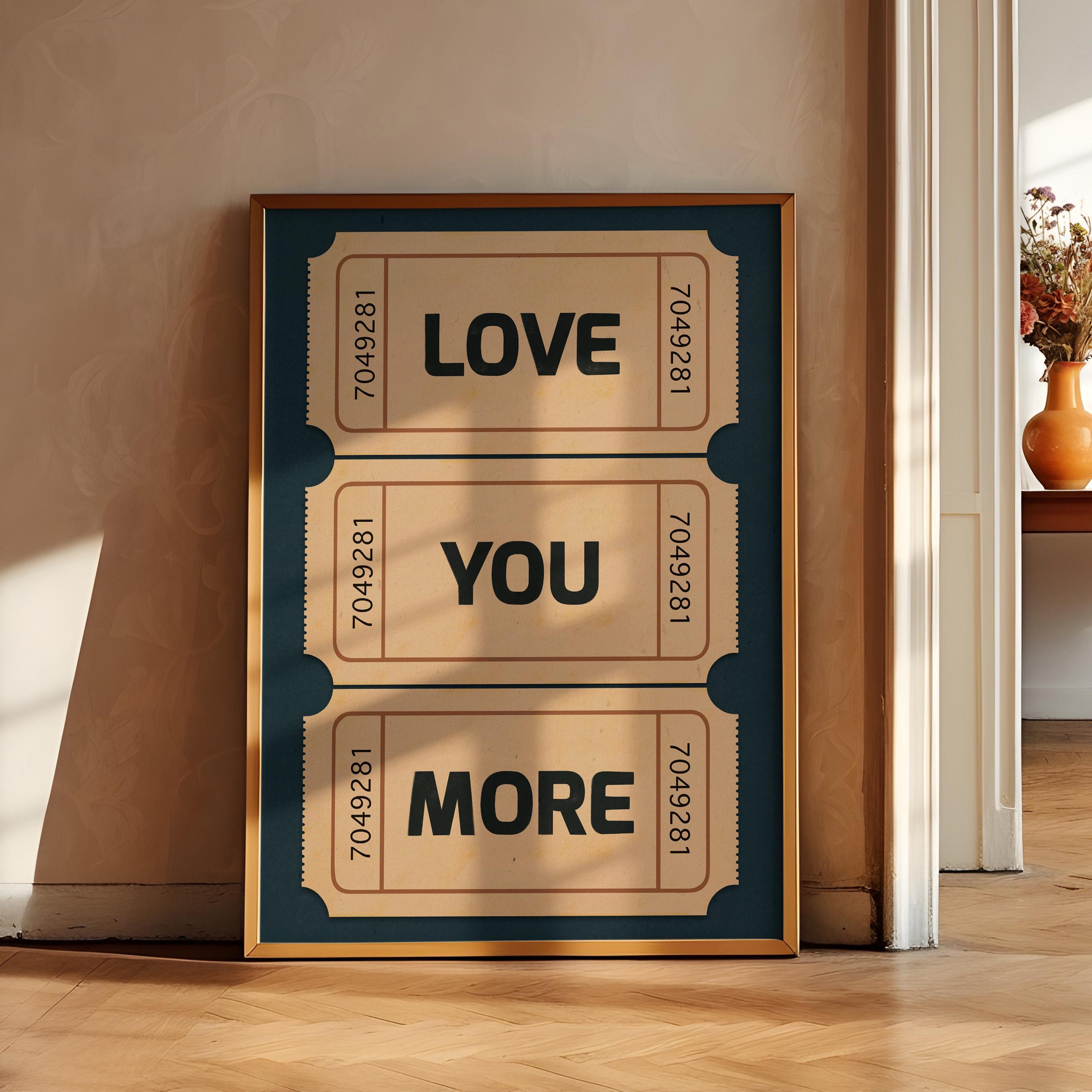 DIANANA Retro Love Ticket Wall Art - Love You More Print, Navy Blue ...