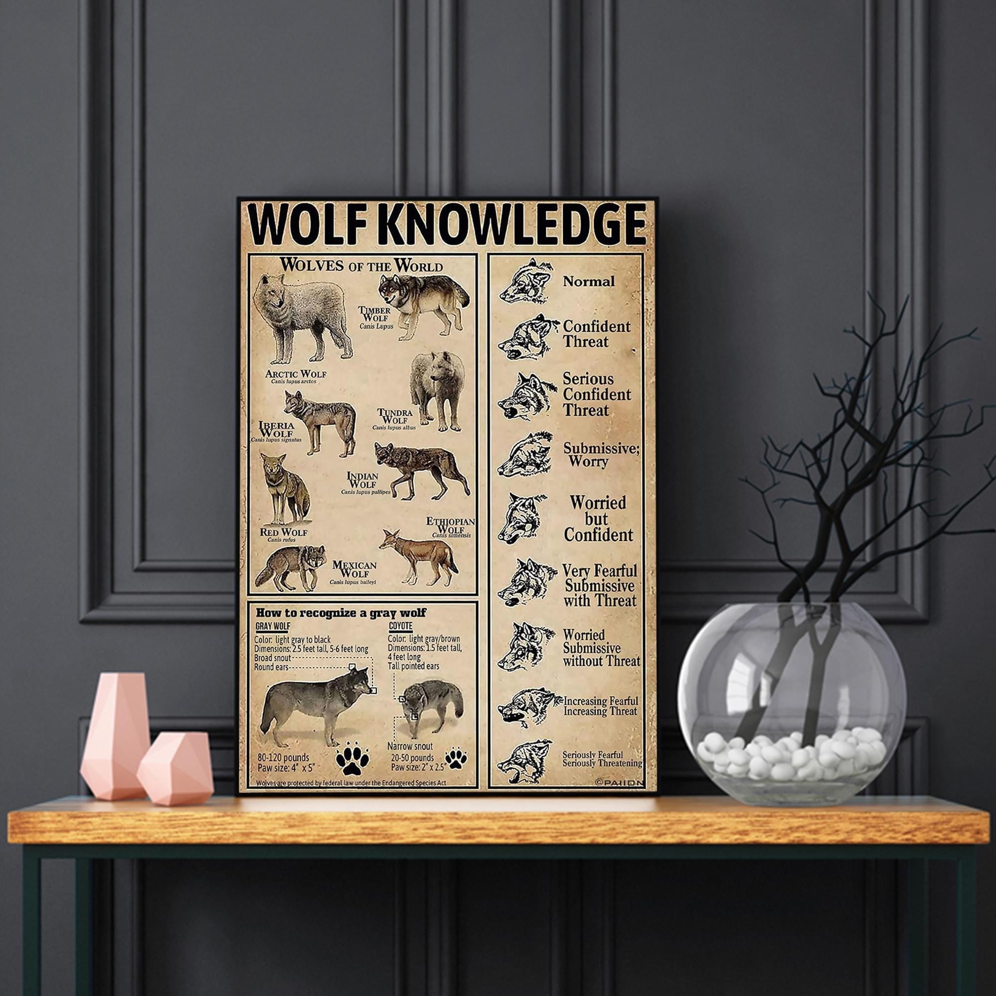 DIANANA Wolf Knowledge Poster, Vintage Wolves Of The World Poster ...