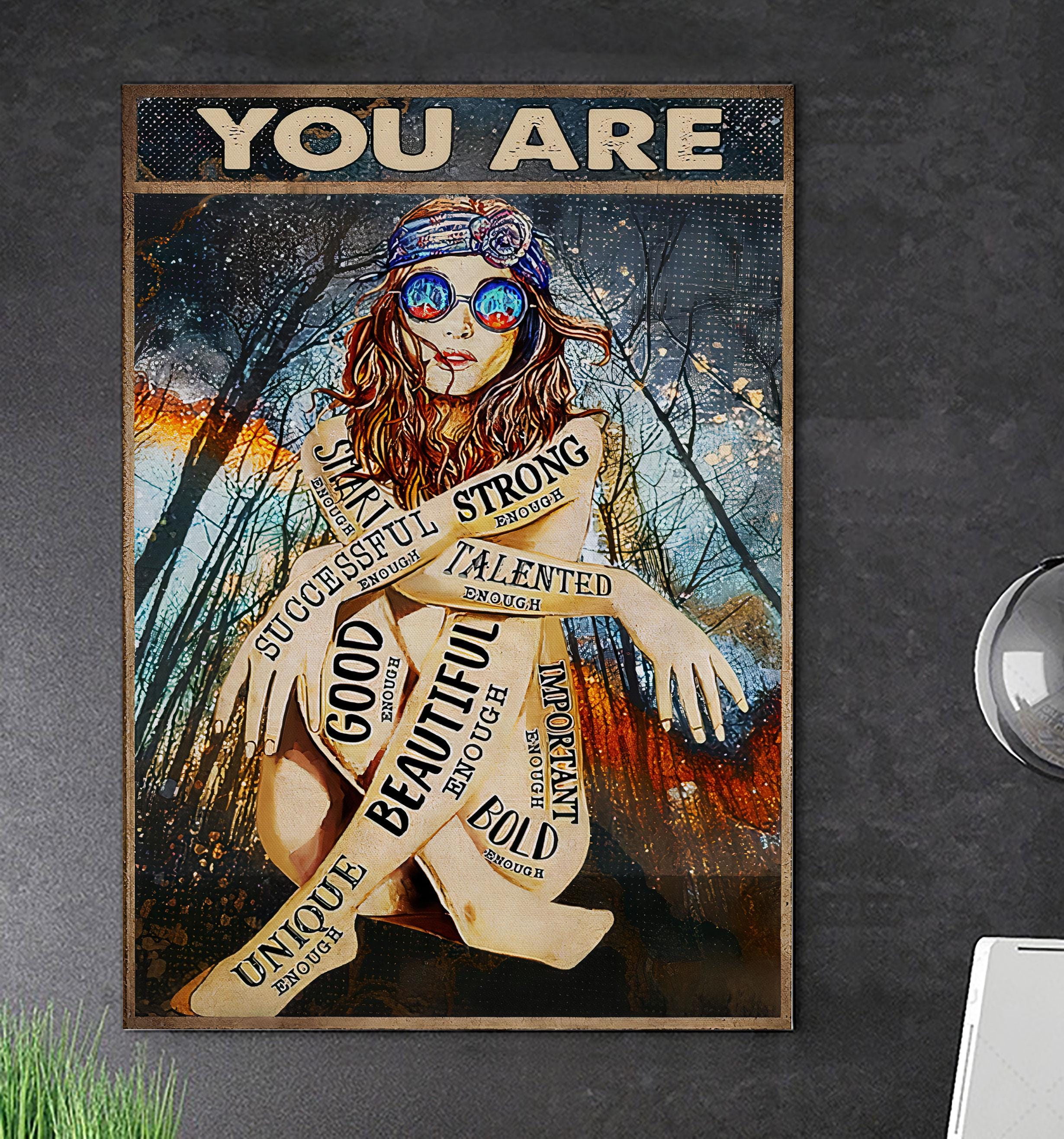 DIANANA You Are Enough Hippie Poster, Positive Affirmations Wall Art ...